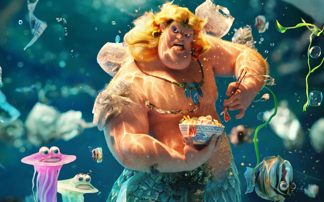 1280x800 A Merman Trying To Eat In A Plastic Polluted Ocean 720P ,HD 4k ...