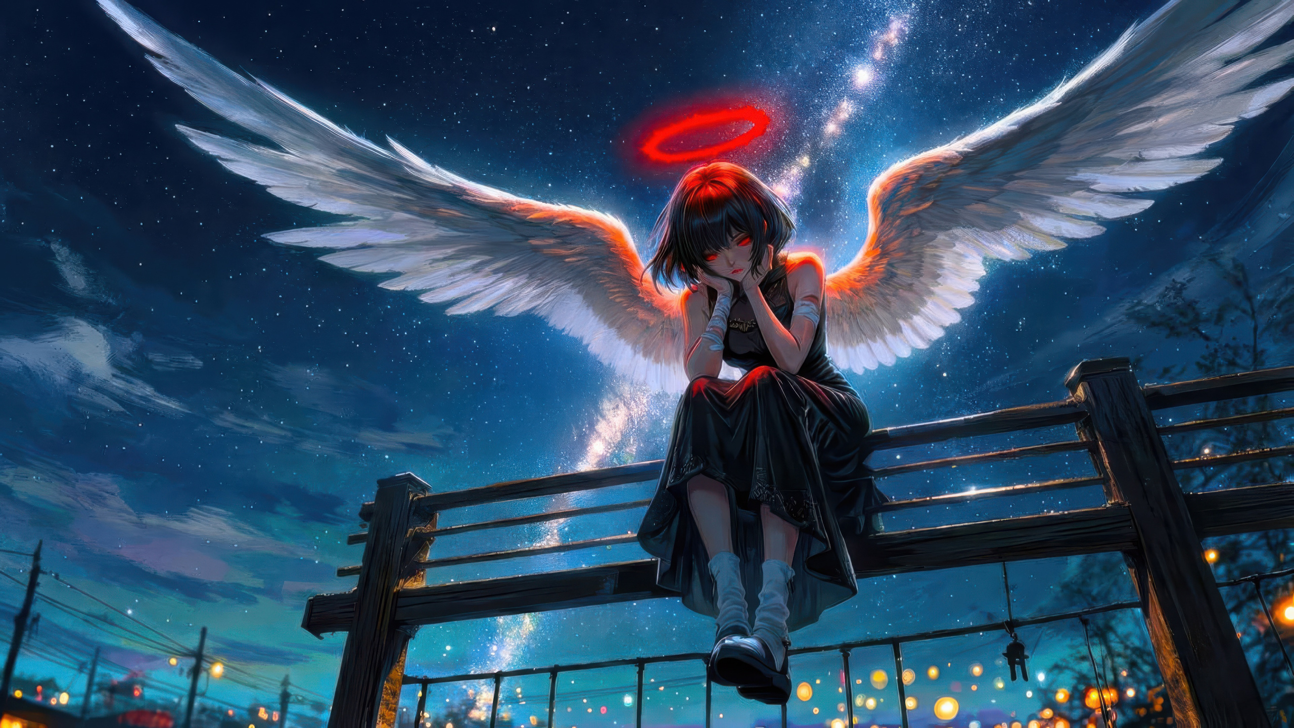 2560x1440 Anime Angel Girl Lonely Nights 1440P Resolution ,HD 4k ...