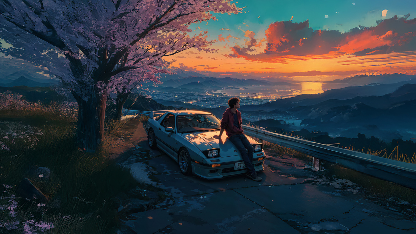 1366x768 Anime Boy With Nissan Gtr On Mountain Peak Laptop HD ,HD 4k ...