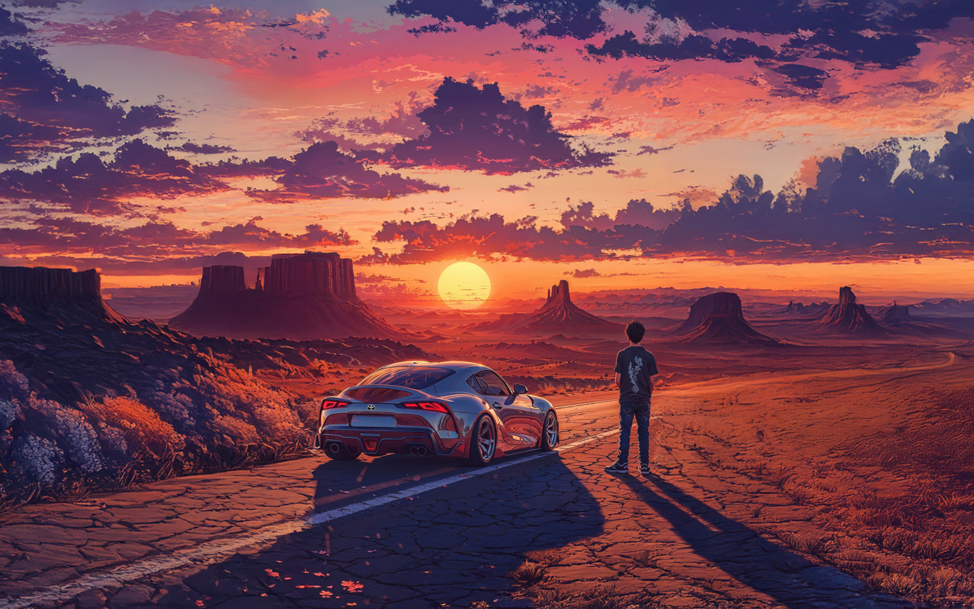 1920x1200 Anime Boy With Toyota Supra In Desert Roads 1080P Resolution ...