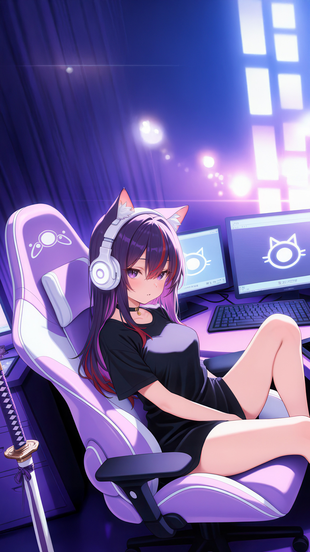 1080x1920 Anime Cat Girl Streamer Iphone 7,6s,6 Plus, Pixel xl ,One ...