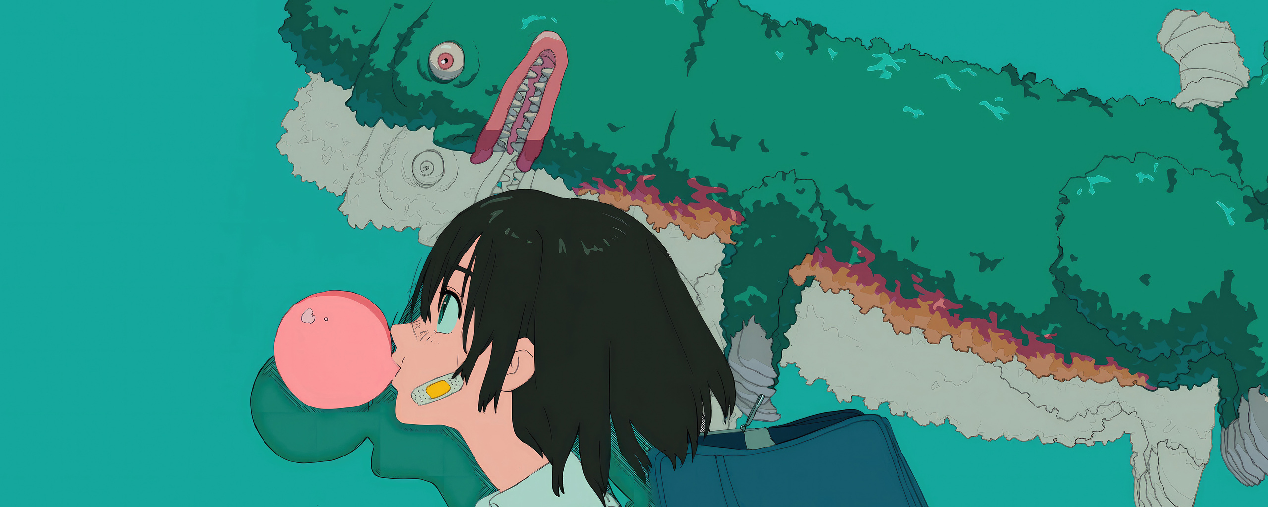 2560x1024 Anime Girl And Her Floating Friend Wallpaper,2560x1024 ...