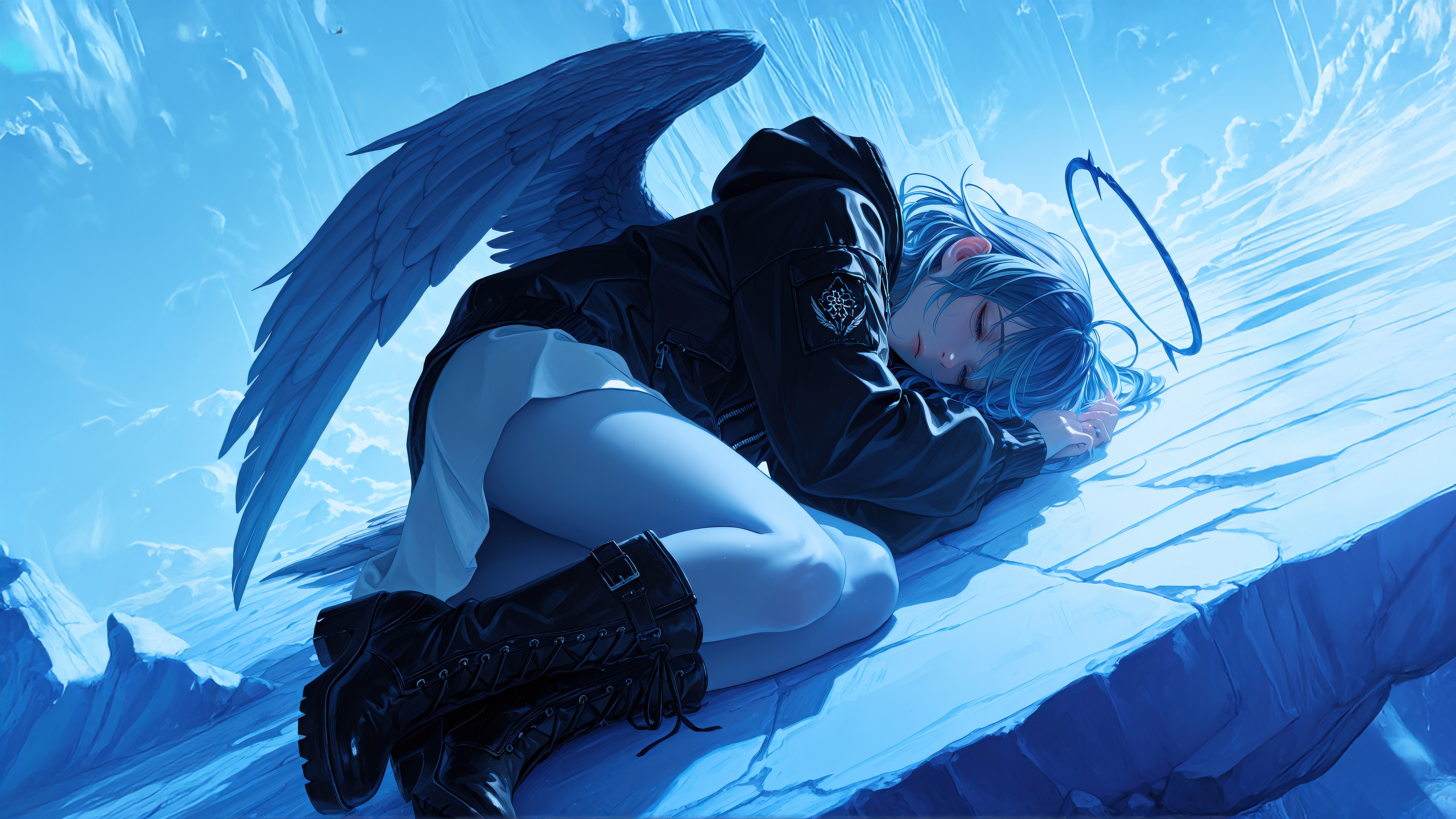3840x2160 Anime Girl Blue Angel Wings Resting 4K ,HD 4k Wallpapers ...
