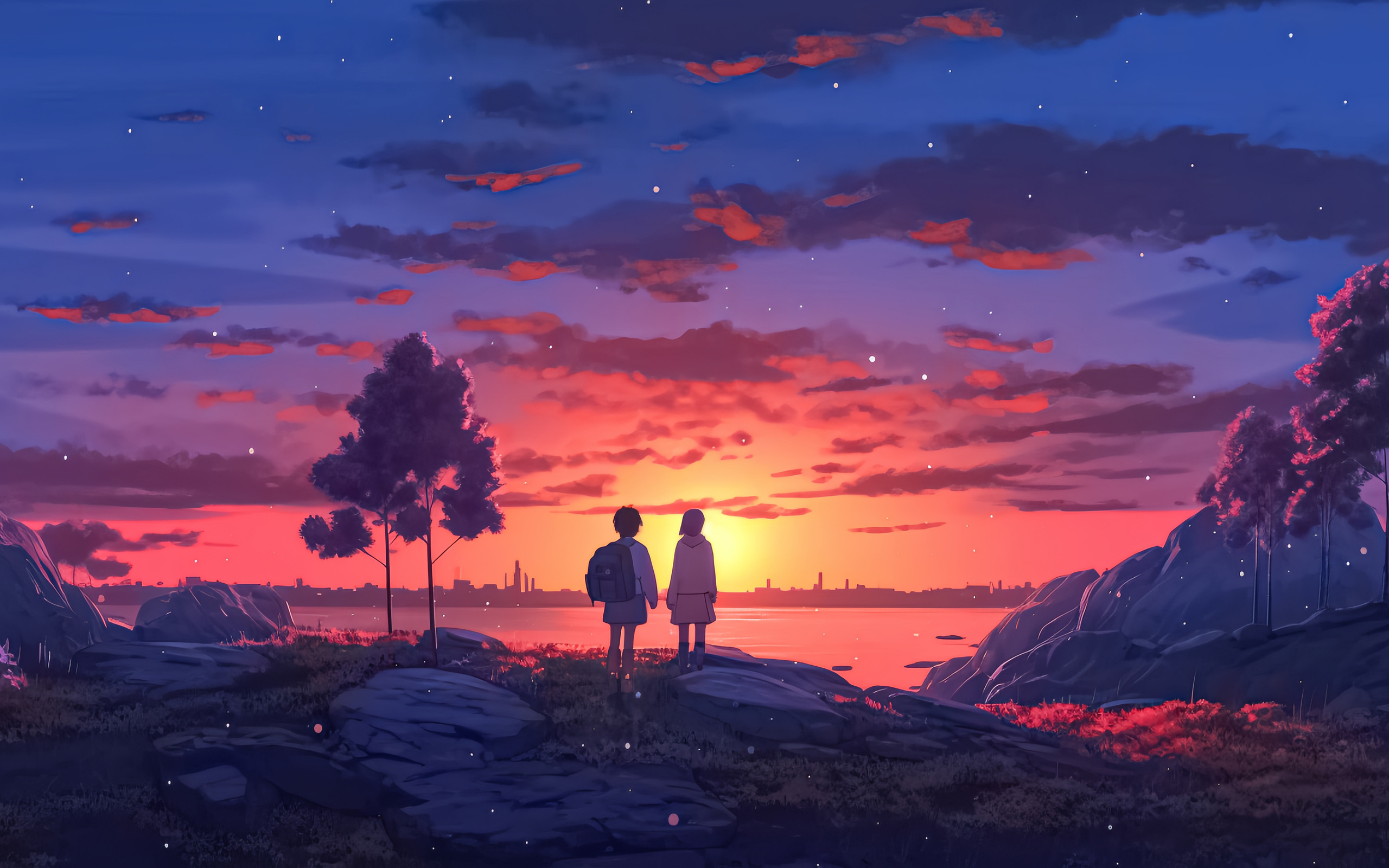 2560x1600 Anime Girl Boy Sunset At Lake 5k Wallpaper,2560x1600 ...