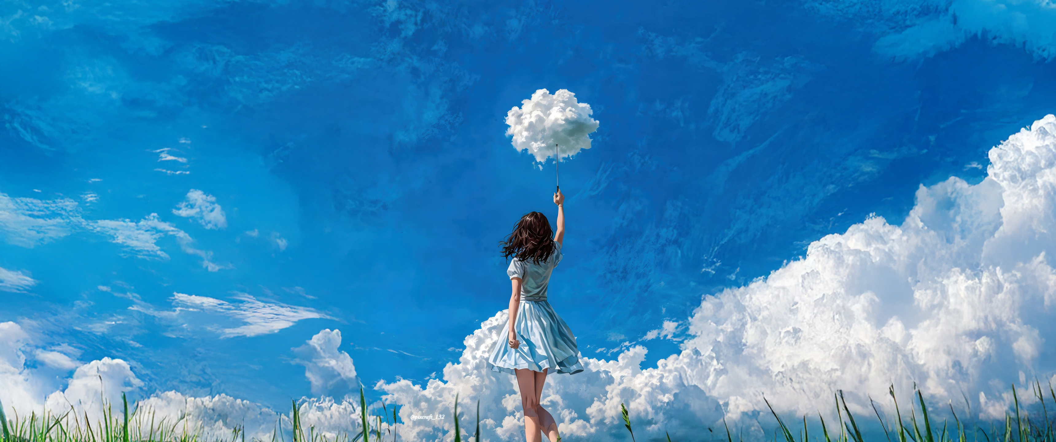 3440x1440 Anime Girl Chasing Blue Sky Dreams UltraWide Quad HD 1440P ...