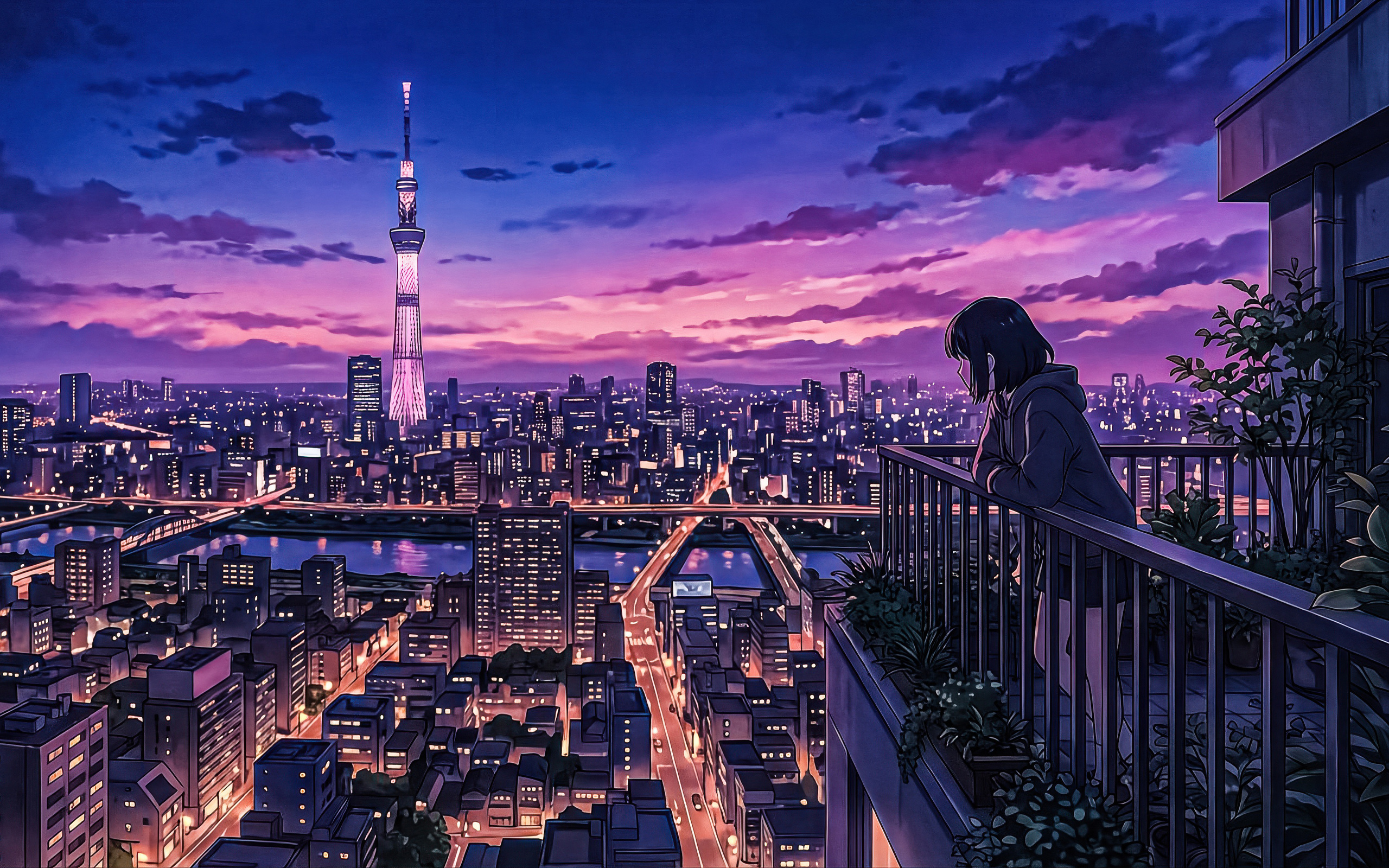 2560x1600 Anime Girl Looking At Violet Hour Tokyo Wallpaper,2560x1600 ...
