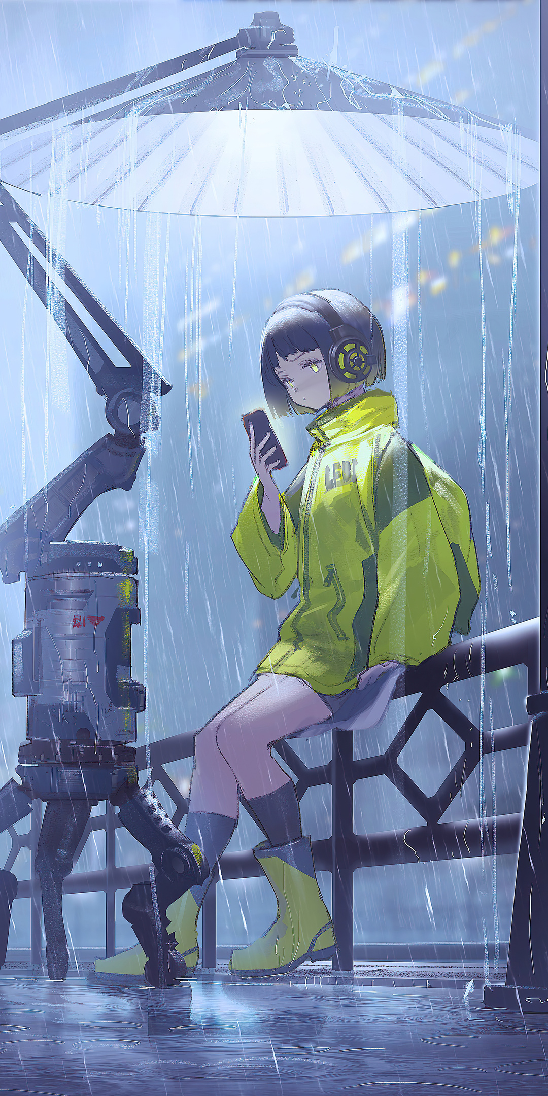 1080x2160 Anime Girl Scifi Umbrella Rain 4k One Plus 5t Honor 7x Honor