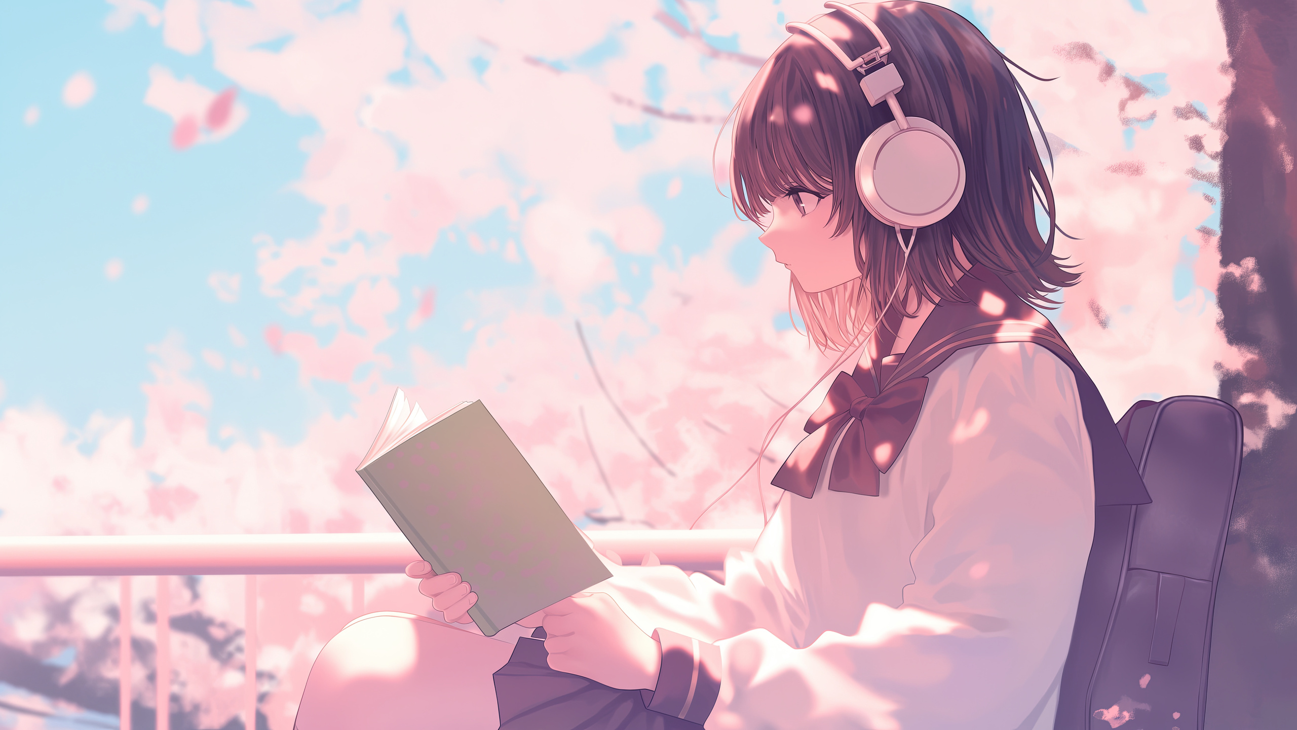 2560x1440 Anime Girl Sitting Quietly With A Book 1440P Resolution ,HD ...