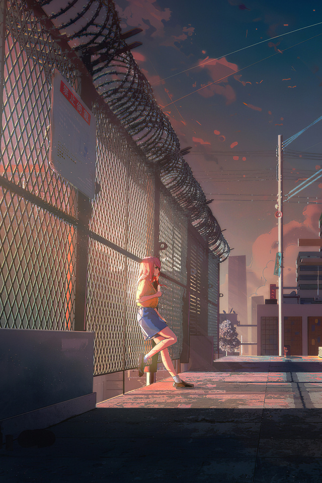 640x960 Anime Girl Standing Beside Fence 4k iPhone 4, iPhone 4S ,HD 4k ...