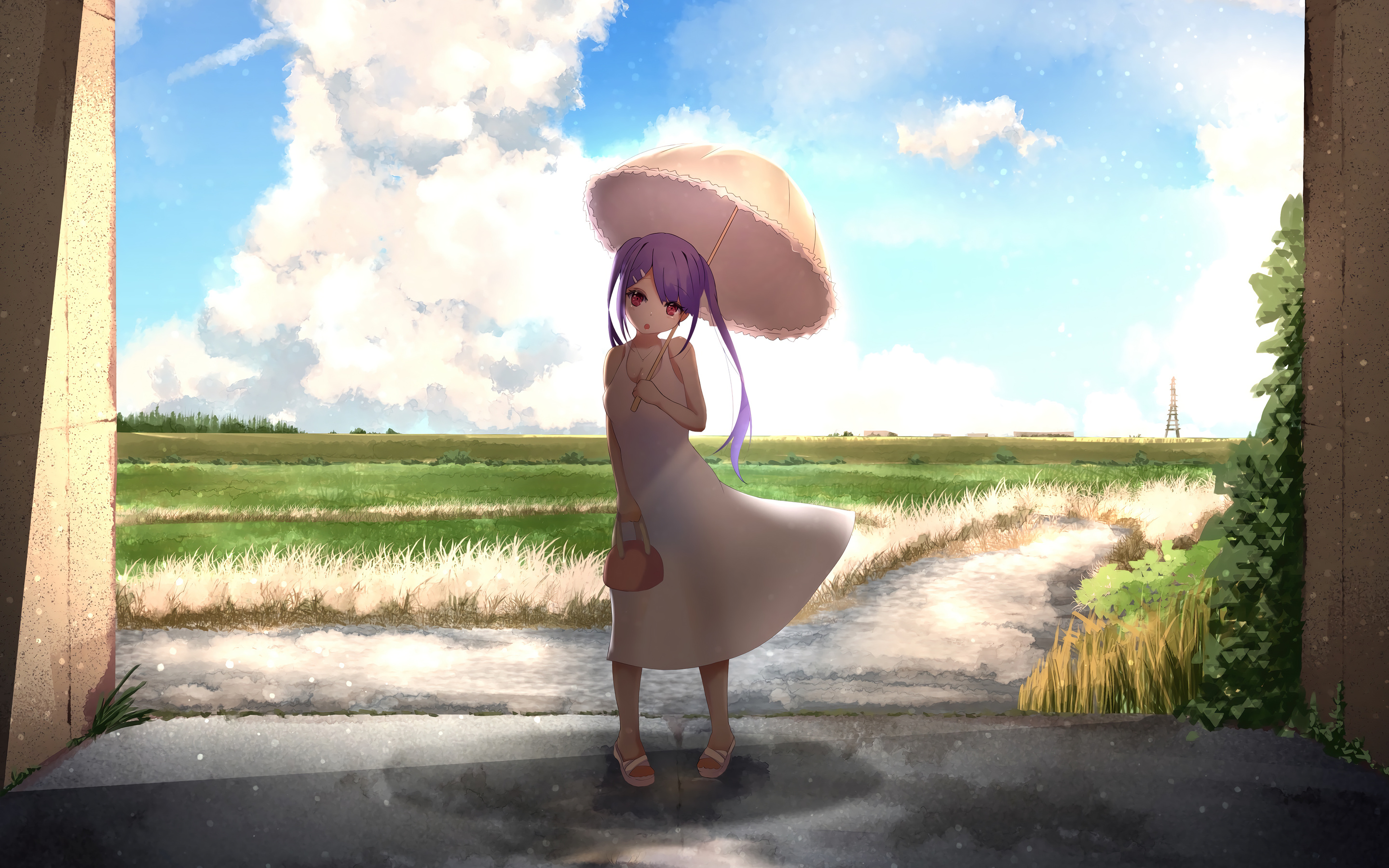 2880x1800 Anime Girl Umbrella Long Hairs 4k Macbook Pro Retina Hd 4k