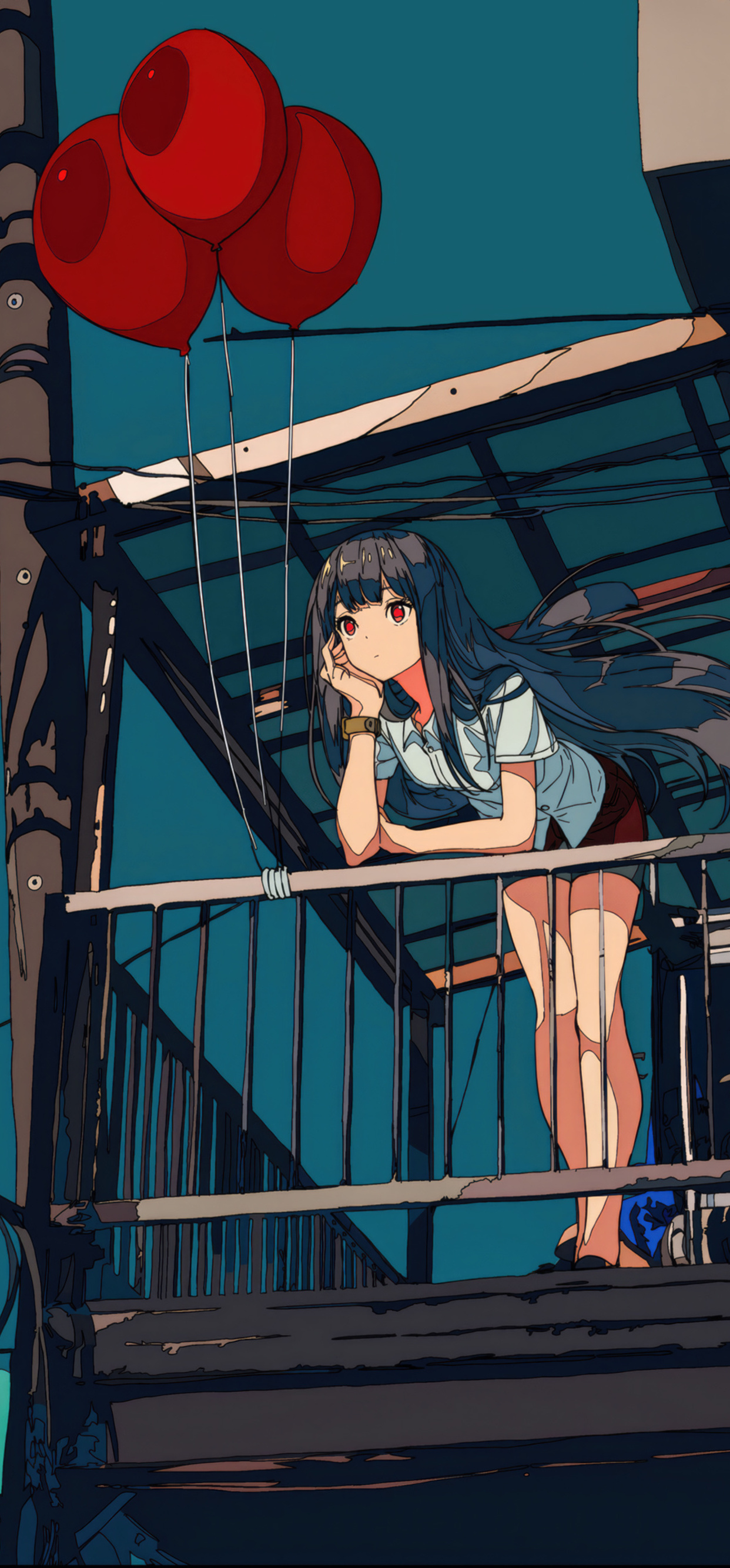 1242x2668 Anime Girl With Balloons Standing On A Balcony Iphone XS MAX ...