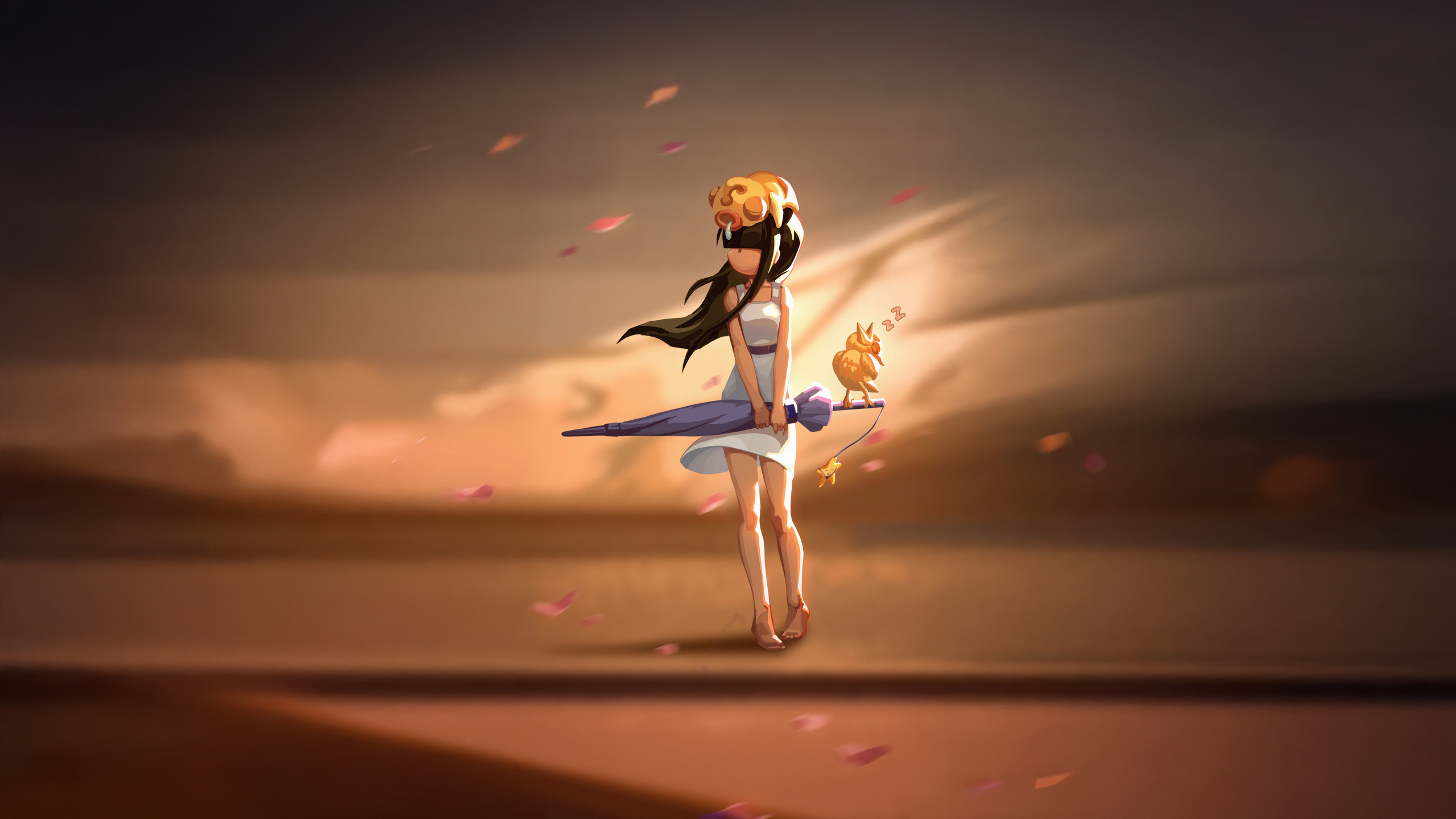 2560x1440 Anime Girl With Umbrella In Windy Field 1440P Resolution ,HD ...