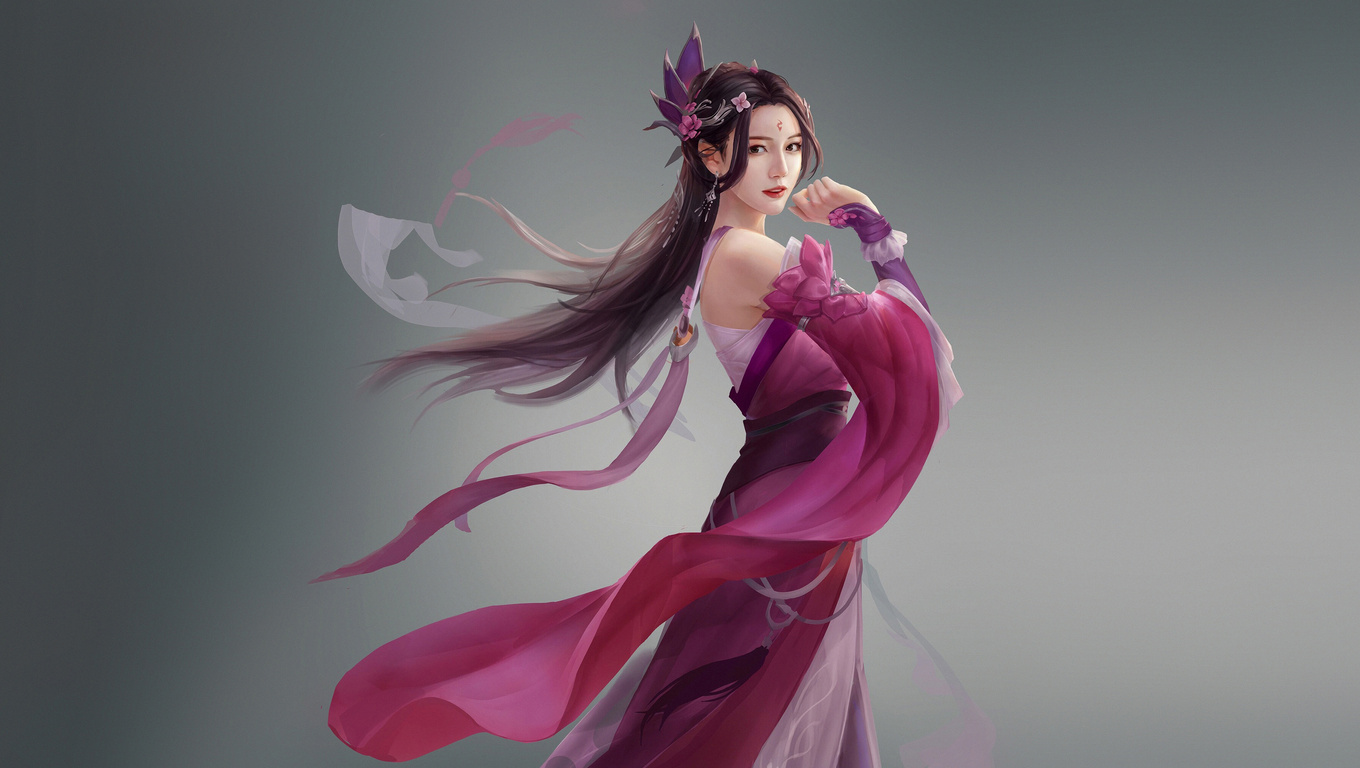 1360x768 Asian Girl Rose Dress 4k Laptop Hd Hd 4k Wallpapers Images