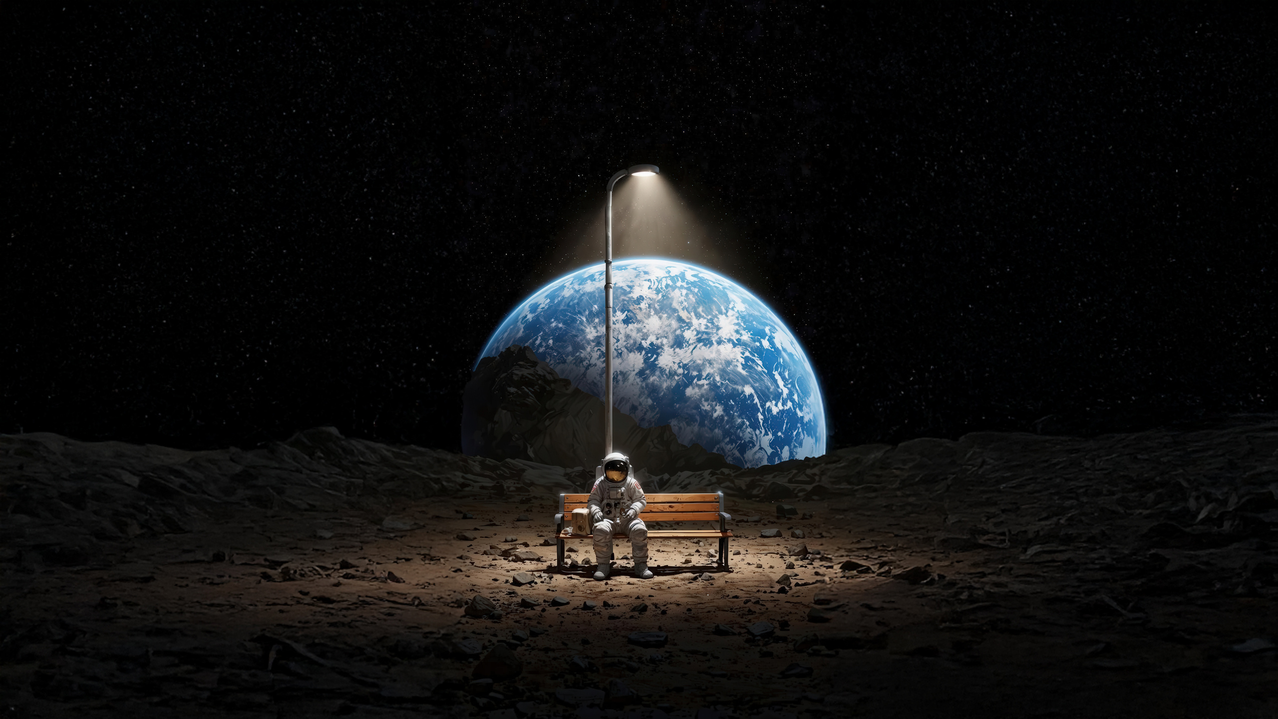 2560x1440 Astronaut On Moon Viewing Earth 1440P Resolution ,HD 4k ...