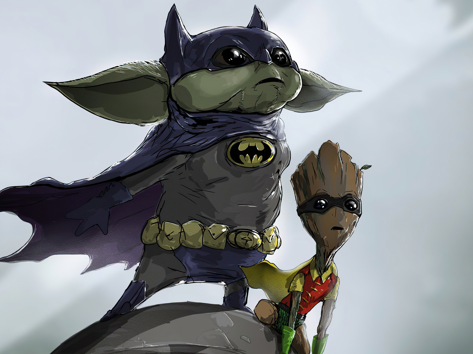 1600x1200 Baby Groot Yoda As Batman And Robin 4k Wallpaper,1600x1200 ...