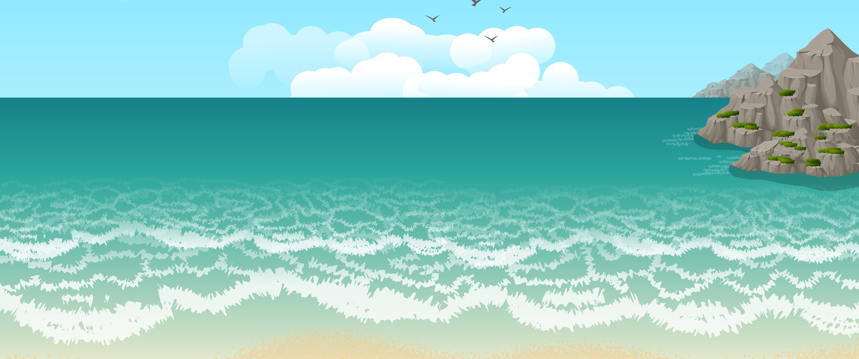 3440x1440 Beach Illustration UltraWide Quad HD 1440P ,HD 4k Wallpapers ...