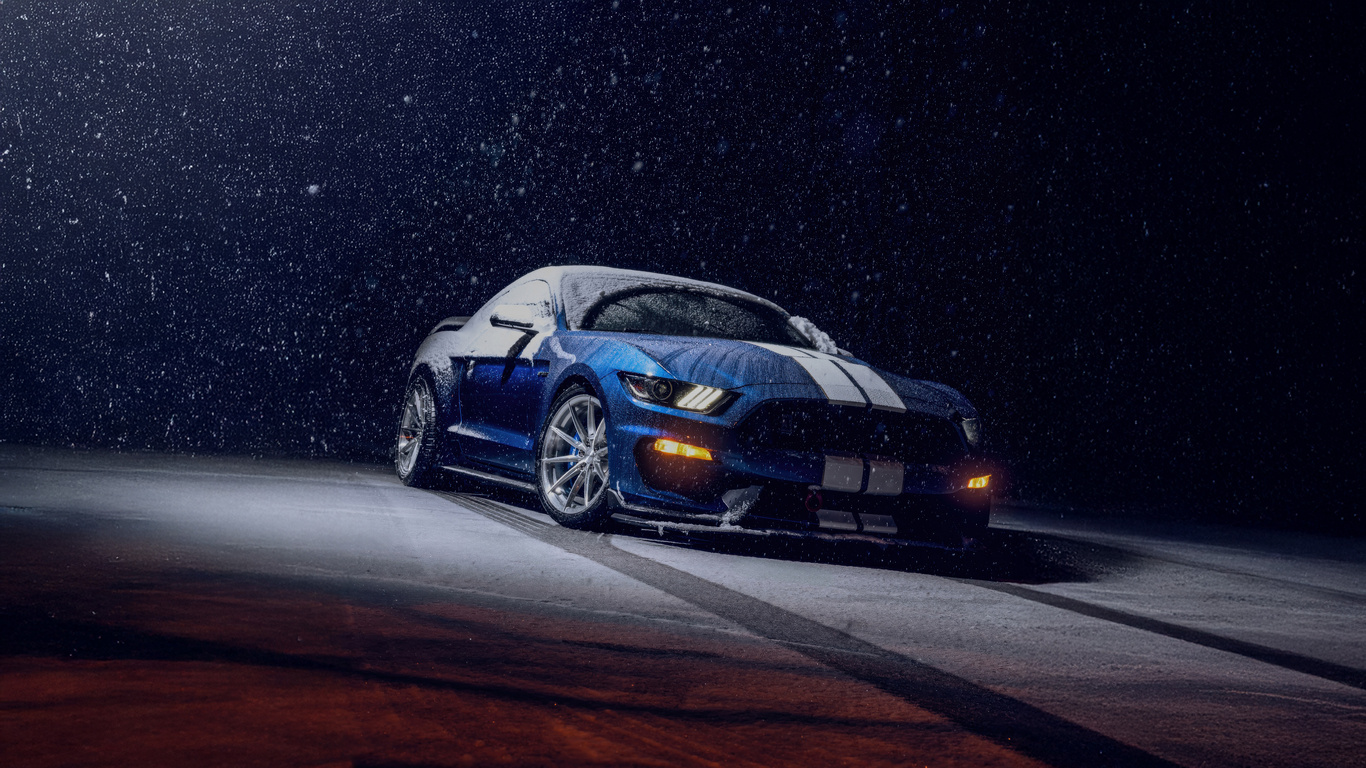 1366x768 Blue Ford Mustang In The Snow Laptop HD ,HD 4k Wallpapers ...