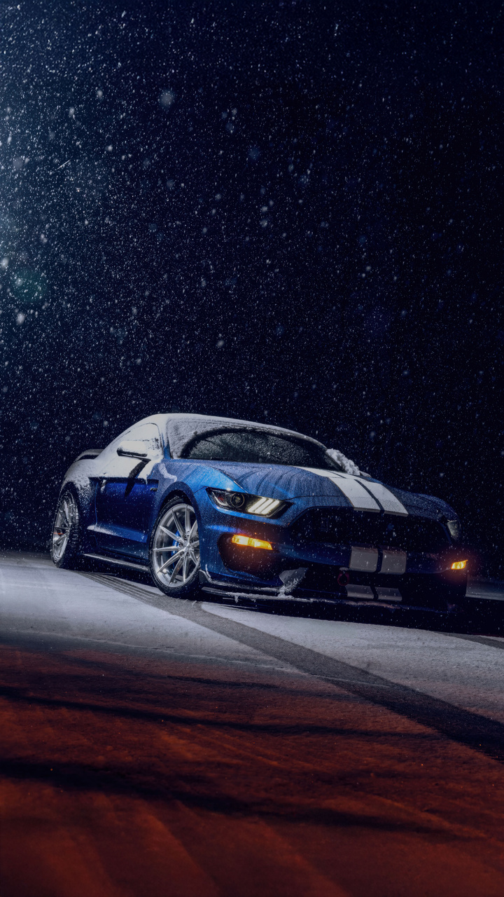 720x1280 Blue Ford Mustang In The Snow Moto G,X Xperia Z1,Z3 Compact ...