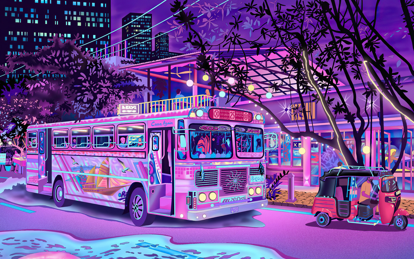 1440x900 Bus Stop Synthwave Wallpaper,1440x900 Resolution HD 4k ...