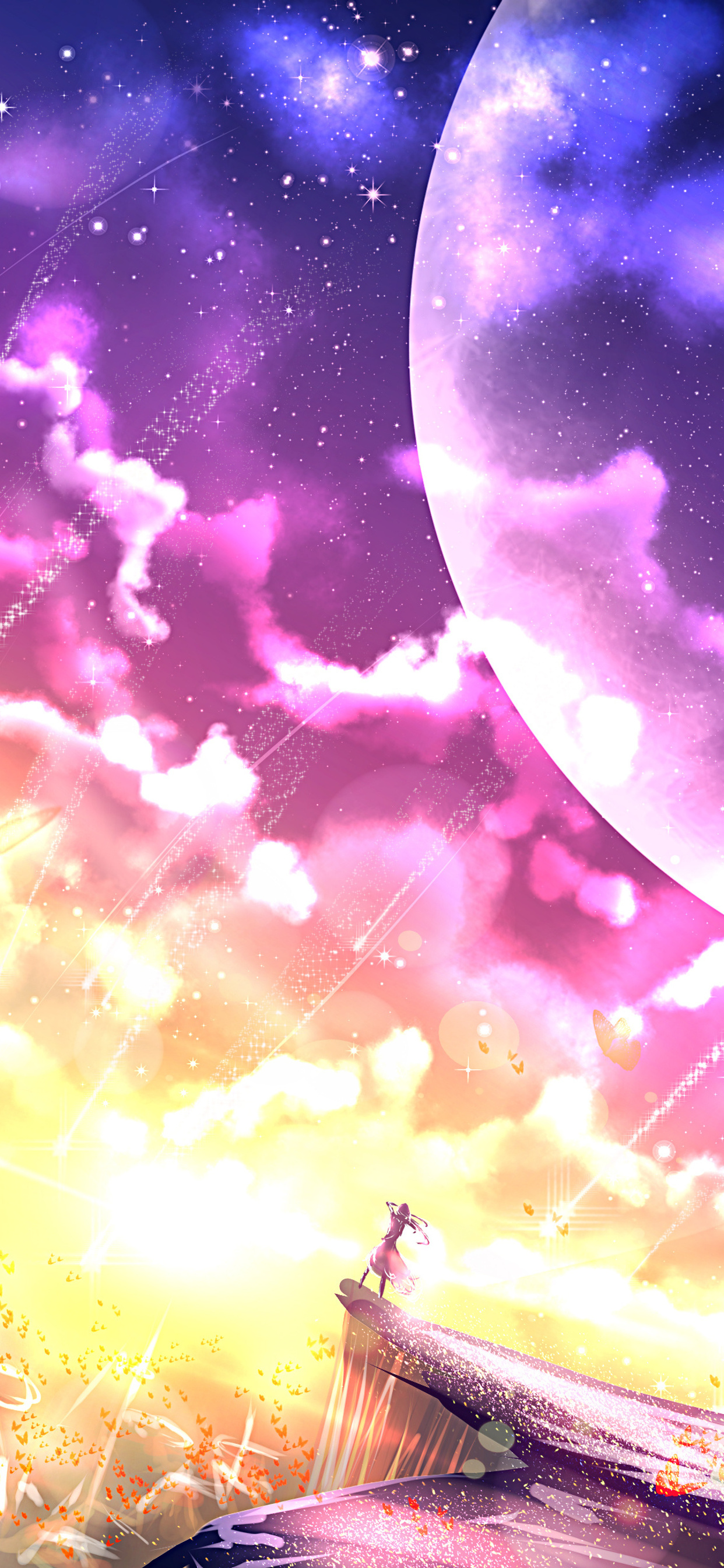 1242x2688 Butterfly Moon Mountain Anime Girl 4k Iphone XS MAX HD 4k ...