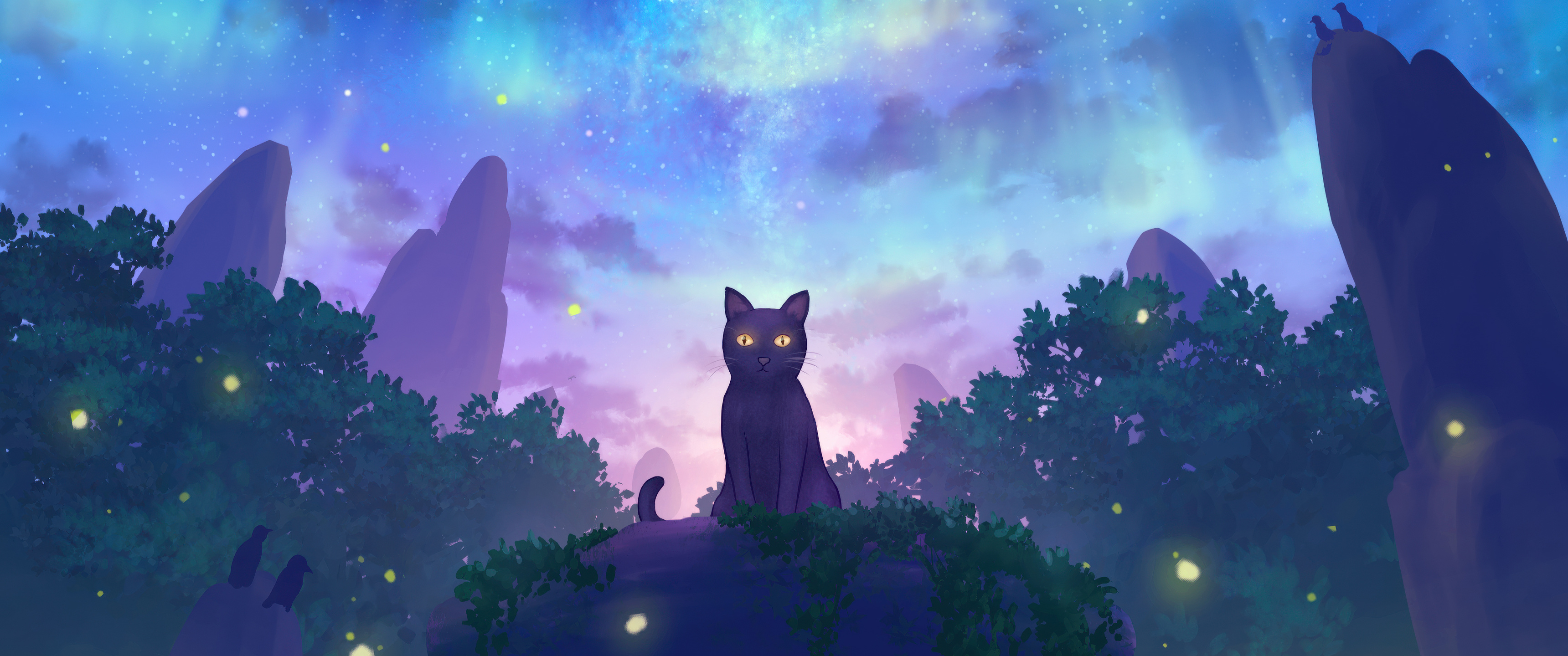 3440x1440 Cat Silhouette In Twilight Forest UltraWide Quad HD 1440P ,HD ...
