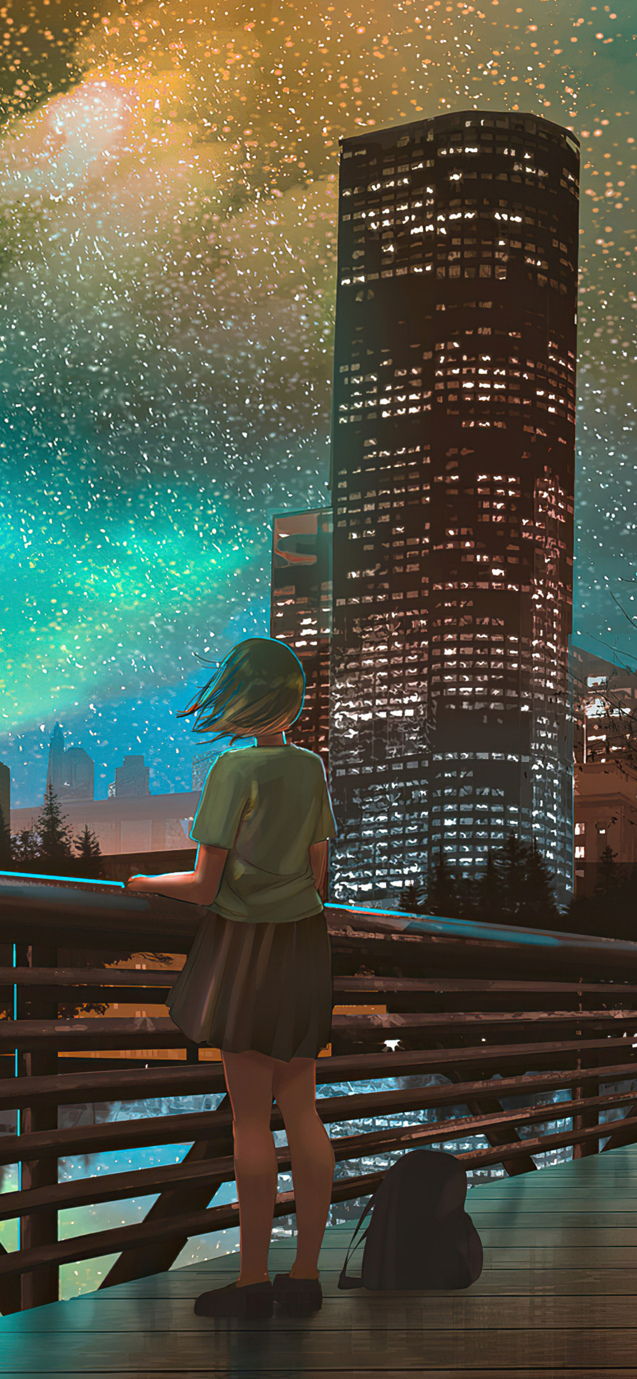 1242x2688 City Night Anime Girl Watching 4k Iphone Xs Max Hd 4k