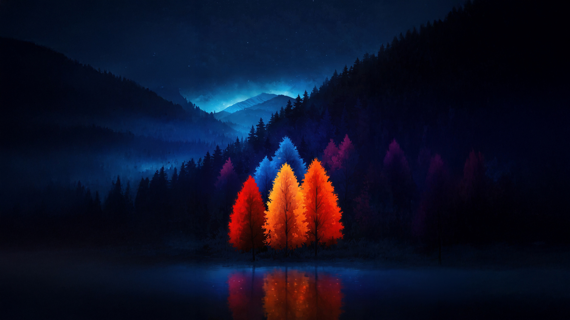 1920x1080 Colorful Trees By Lake Vibrant Forest Laptop Full HD 1080P ...