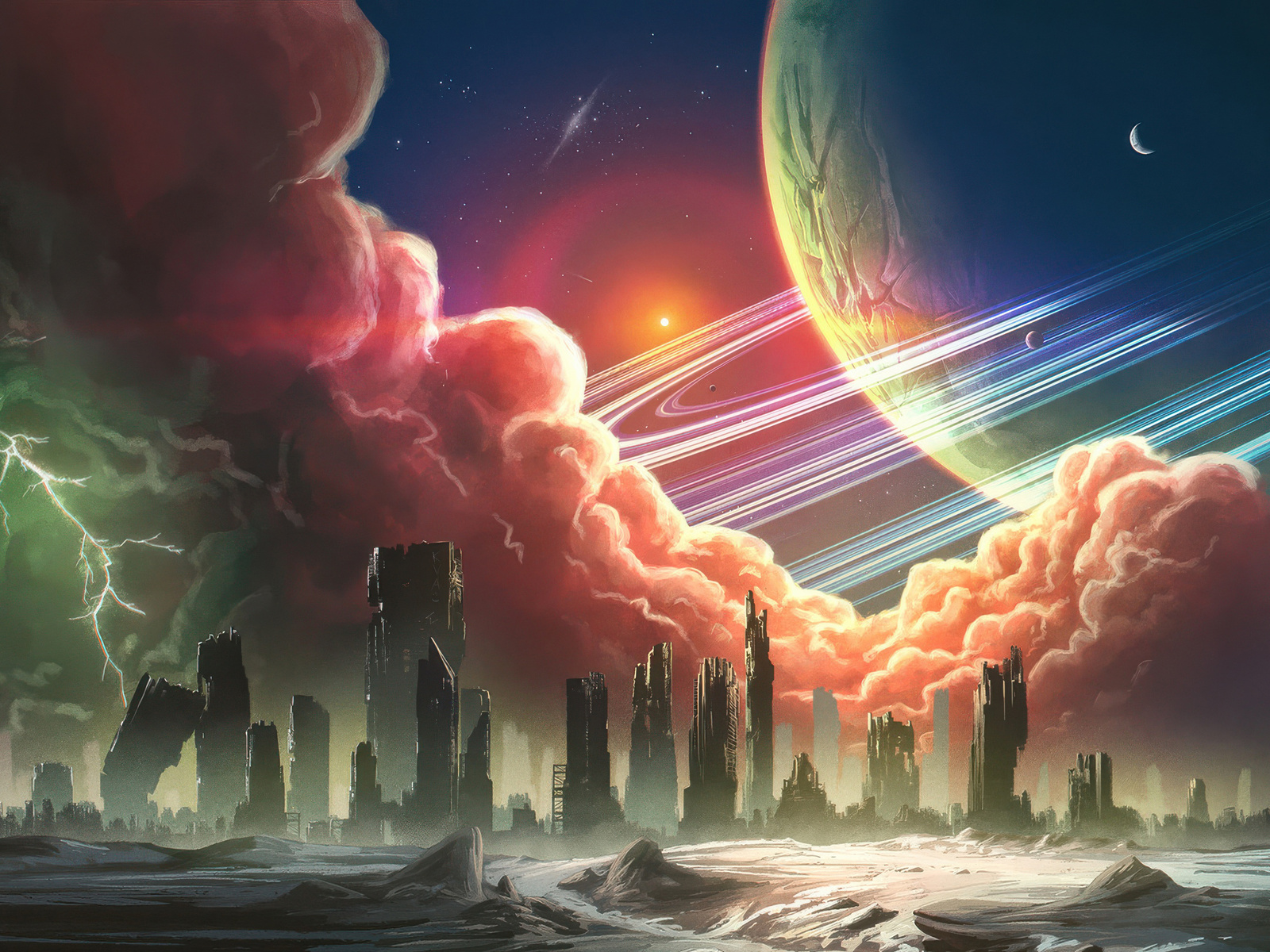 1600x1200 Cosmic Storm Over Alien Metropolis Wallpaper,1600x1200 ...