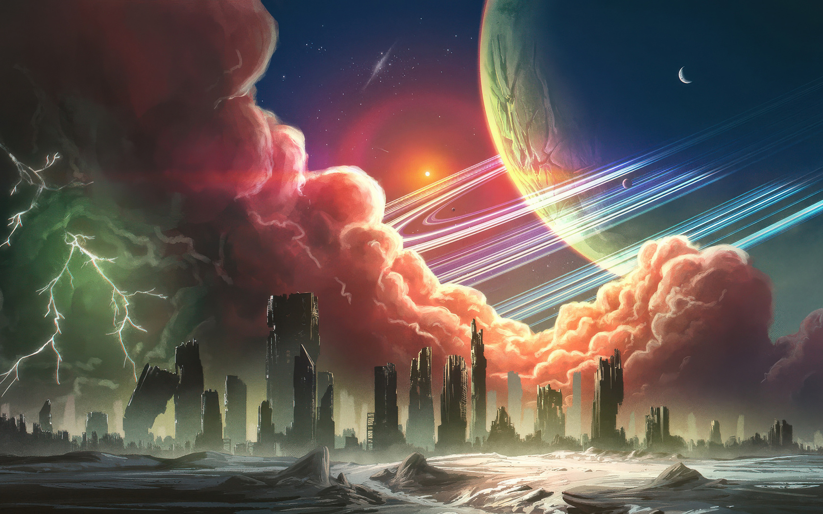 1680x1050 Cosmic Storm Over Alien Metropolis Wallpaper,1680x1050 ...