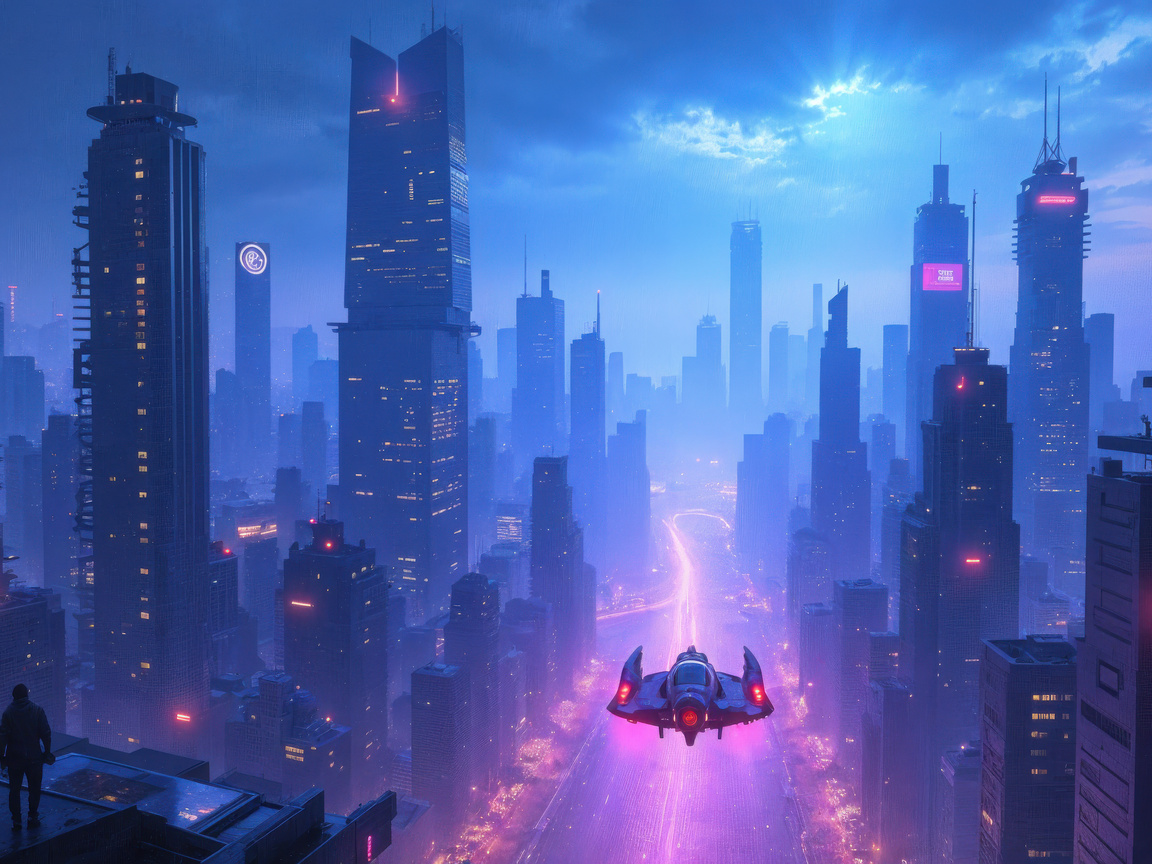 1152x864 Cyber Jet Floating Over The City Wallpaper,1152x864 Resolution ...