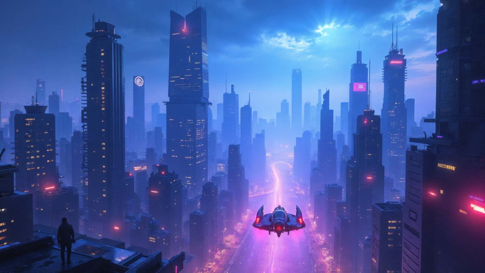 1920x1080 Cyber Jet Floating Over The City Laptop Full HD 1080P ,HD 4k ...