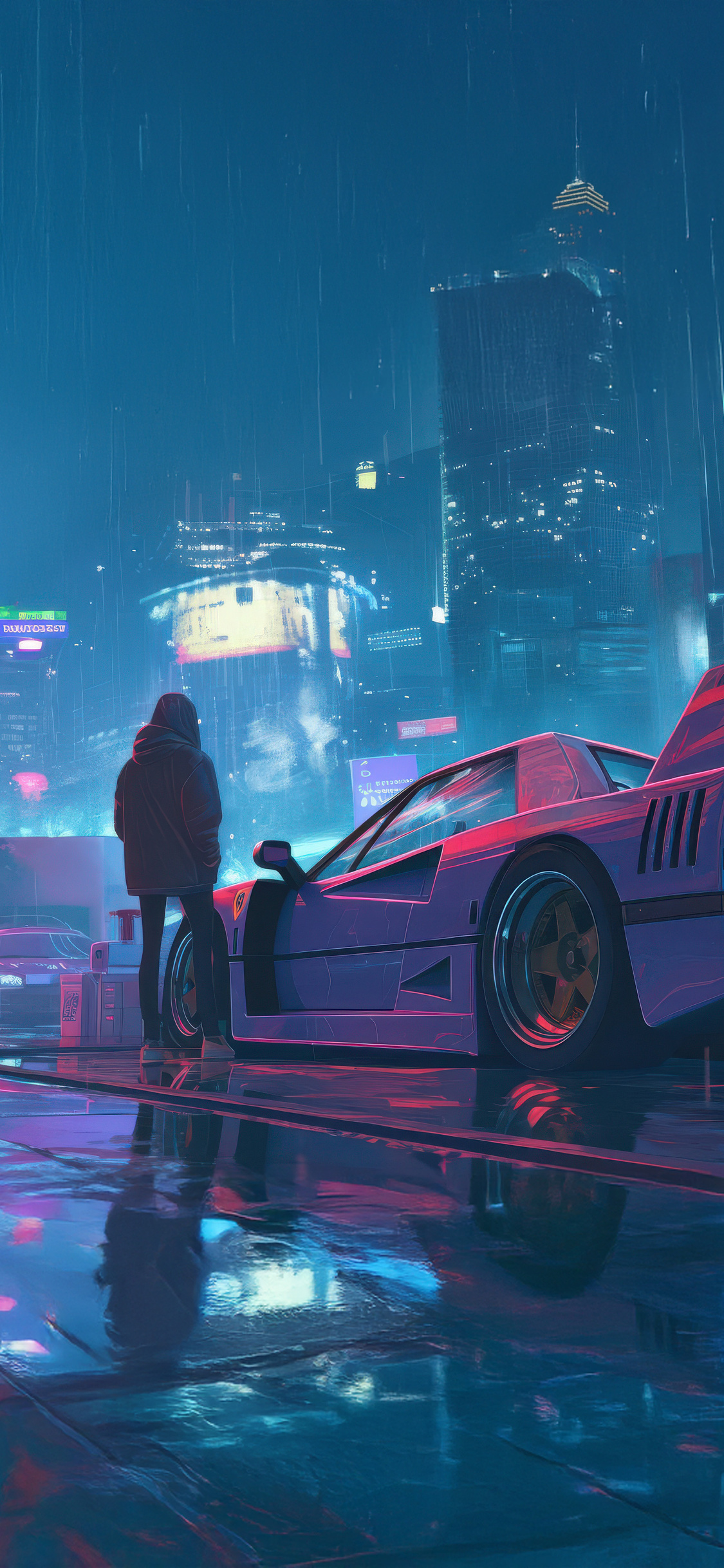 1125x2436 Cyberpunk Purple Ferrari F40 At Night Iphone XS,Iphone 10 ...