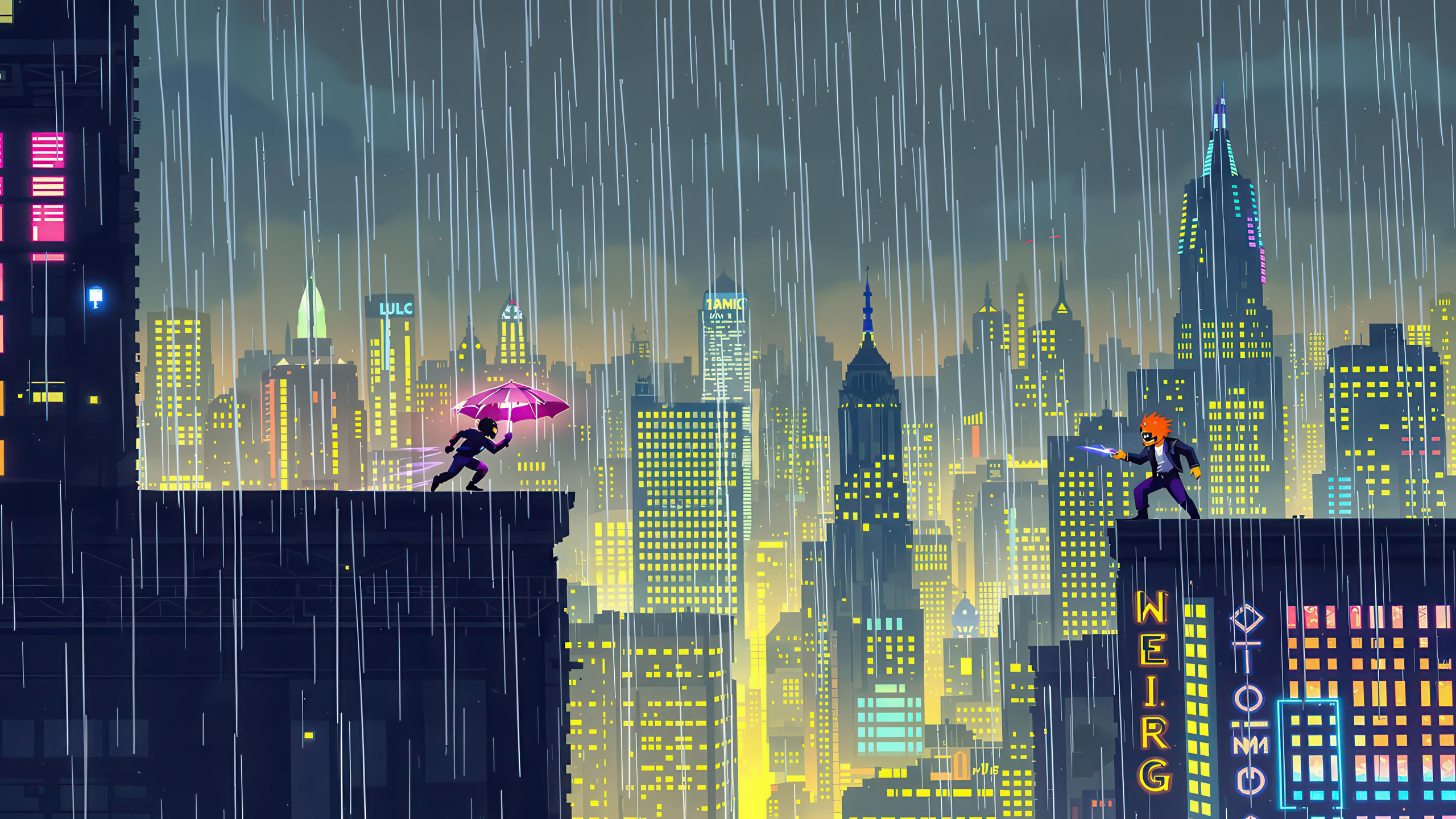 2560x1440 Cyberpunk Rooftop Chase In The Rain 1440P Resolution ,HD 4k ...