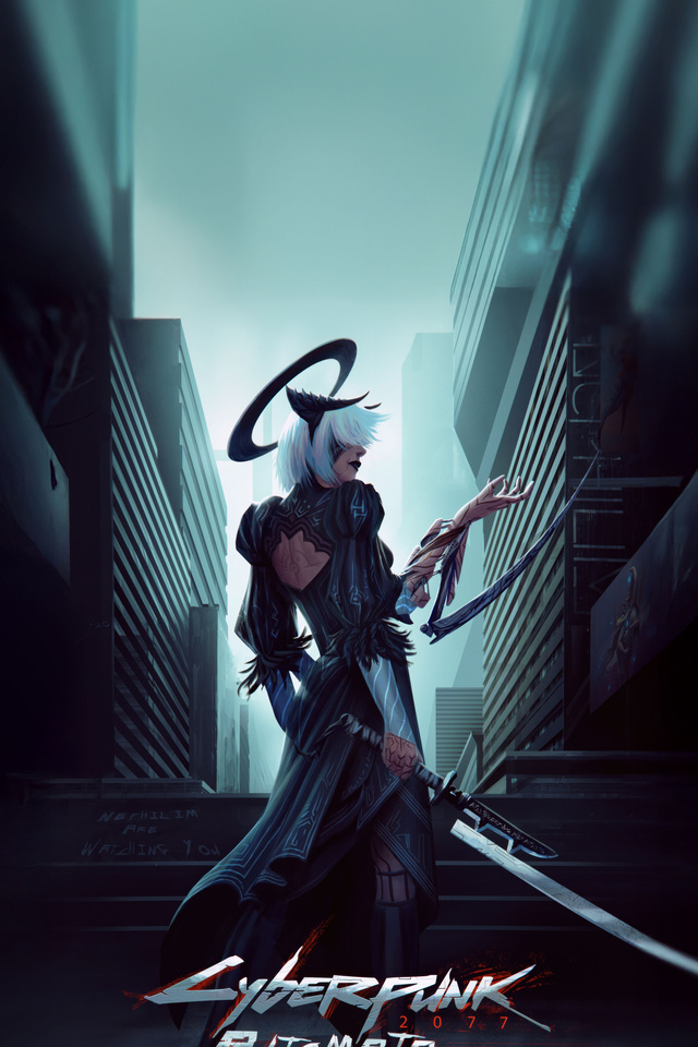 640x960 Cyberpunk X Nephilim X Nier Automata iPhone 4, iPhone 4S ,HD 4k ...