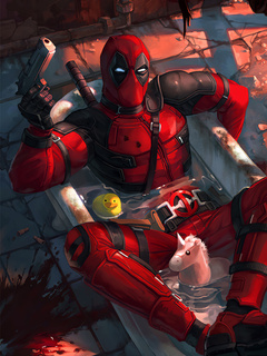 240x320 Deadpool In Tub Nokia 230, Nokia 215, Samsung Xcover 550, LG G350 Android ,HD 4k ...
