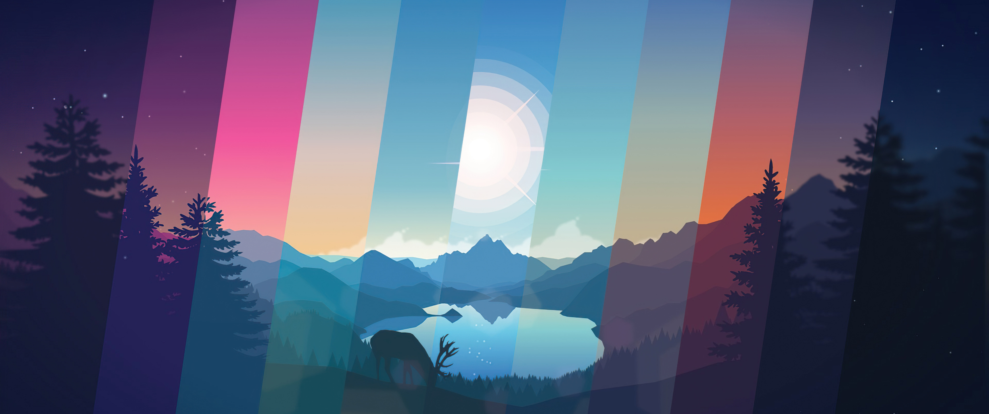 3440x1440 Deer Minimal Lakeside UltraWide Quad HD 1440P ,HD 4k ...