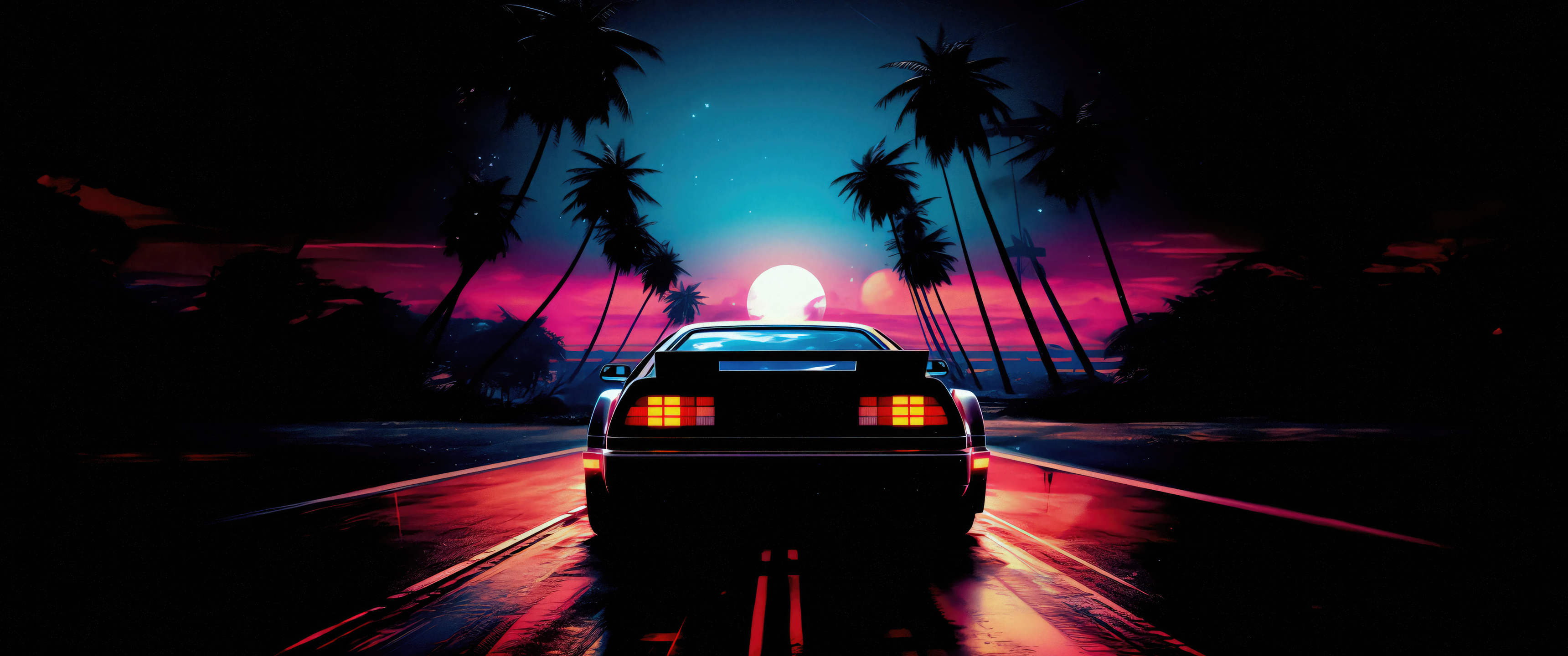 3440x1440 Delorean And Outrun Sunset UltraWide Quad HD 1440P ,HD 4k ...