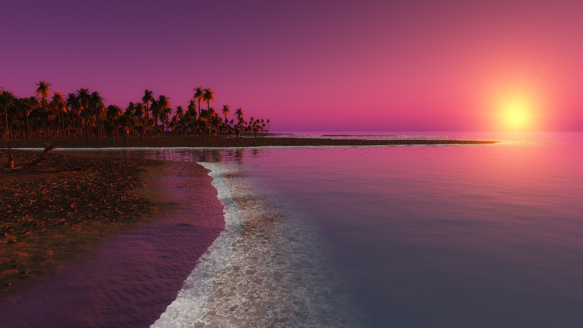 2048x1152 Digital Coastal Beach Sunset Wallpaper,2048x1152 Resolution ...