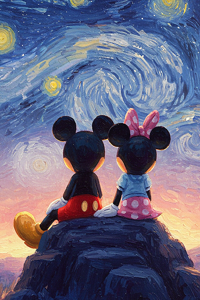 640x960 Disney Mickey And Minnie Starry Night iPhone 4, iPhone 4S ,HD 4k Wallpapers,Images ...