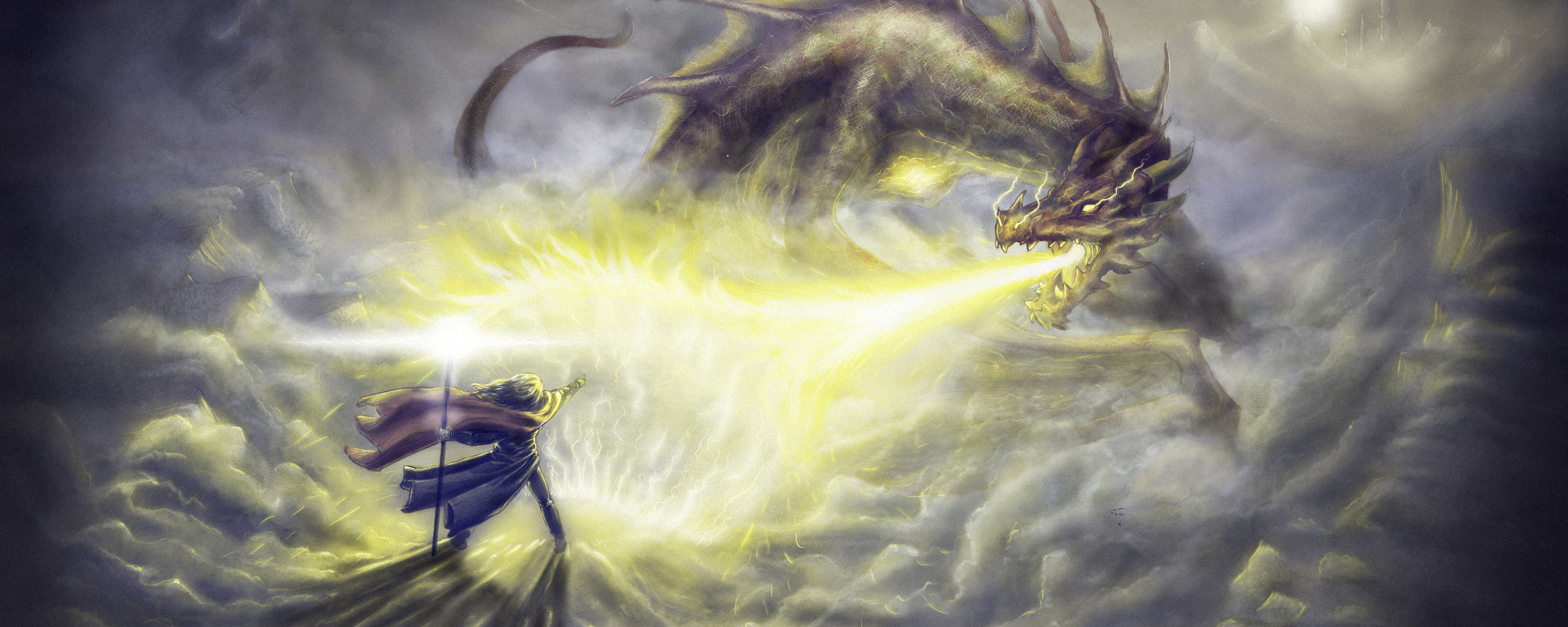 2560x1024 Dragon Vs Wizard 5k Wallpaper,2560x1024 Resolution HD 4k ...