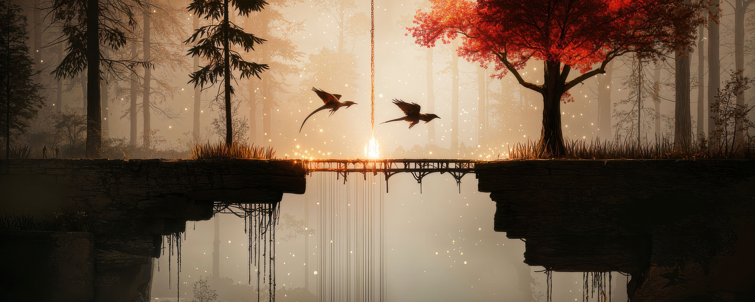 2560x1024 Enchanted Forest Bridge A Mystical Crossing Wallpaper ...