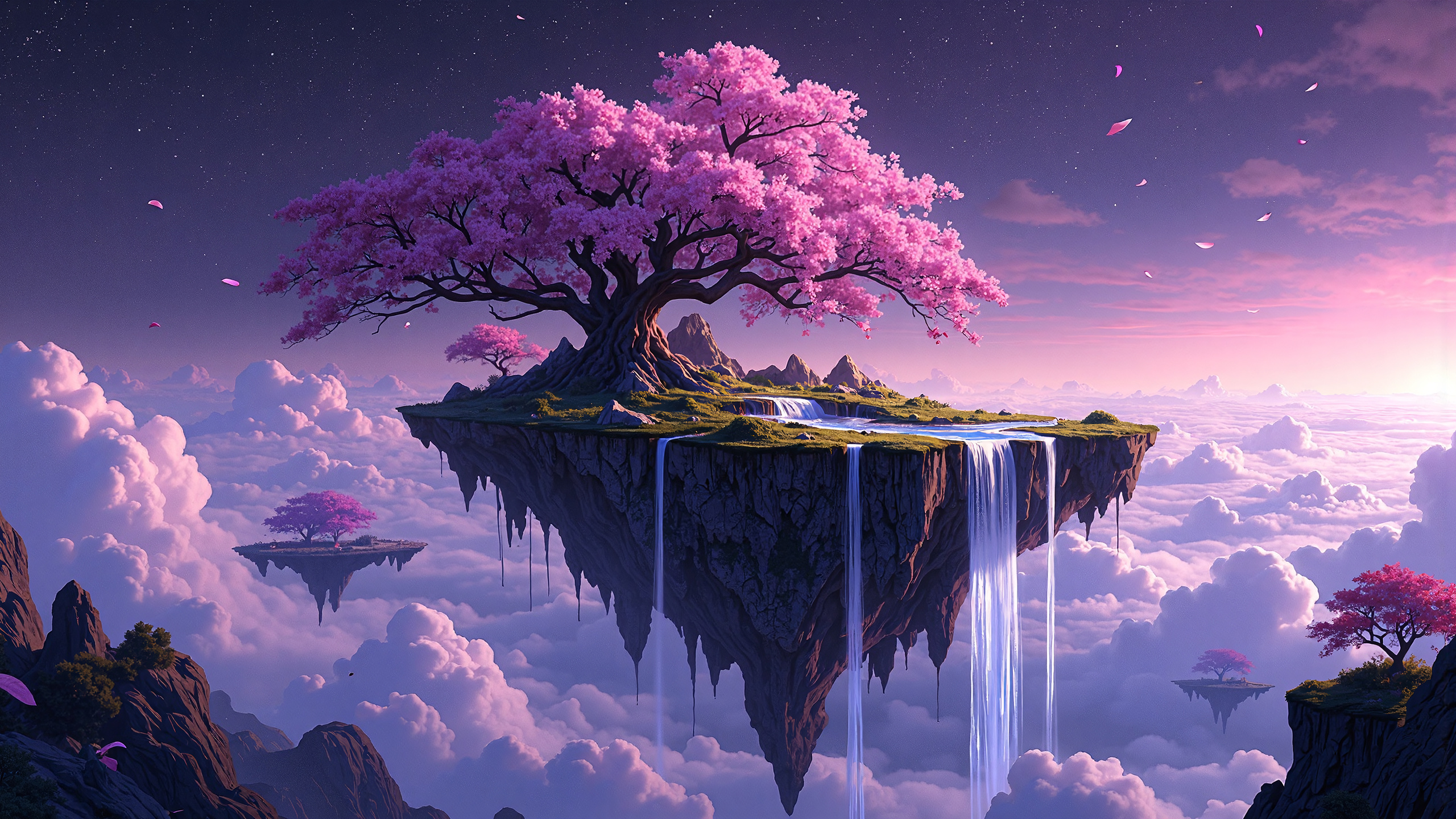 2560x1440 Floating Islands Cherry Blossom Trees 1440P Resolution ,HD 4k ...