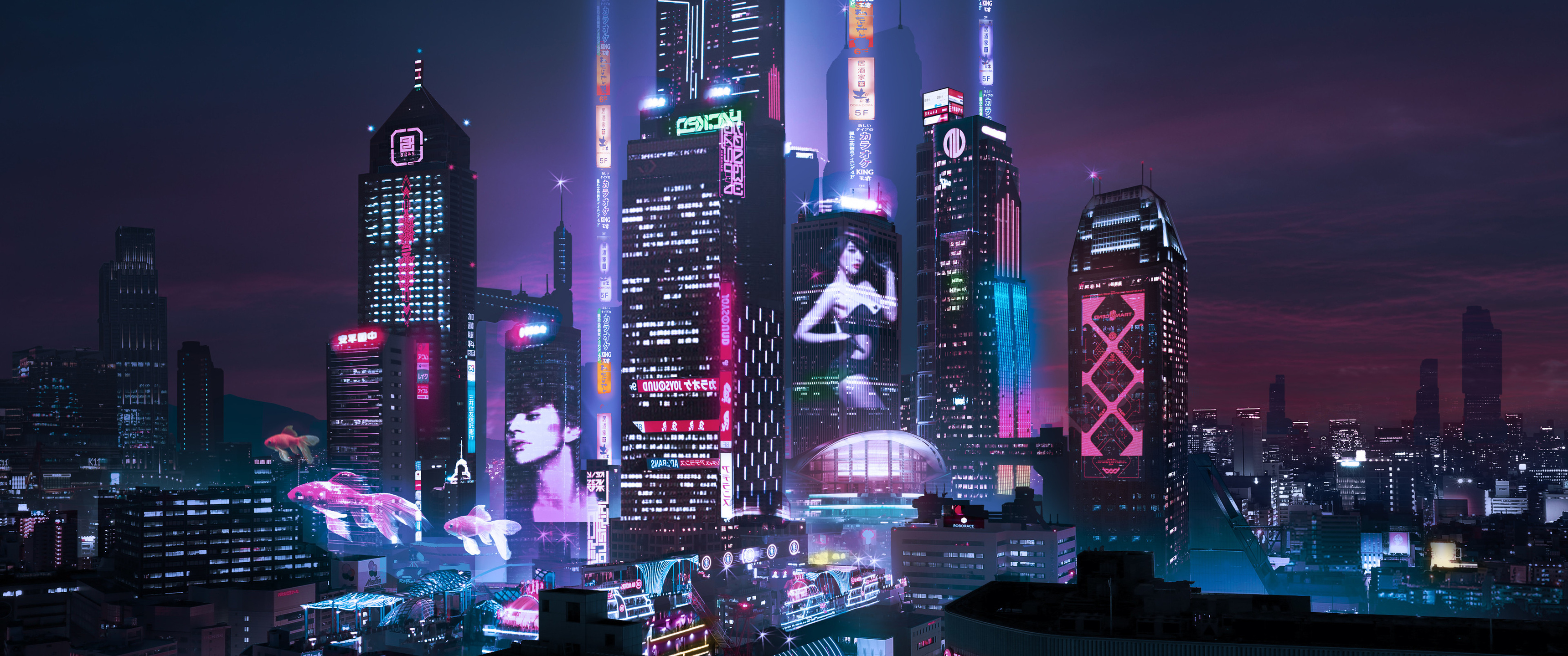 3440x1440 Futuristic Neon Skyline Cyberpunk City UltraWide Quad HD ...