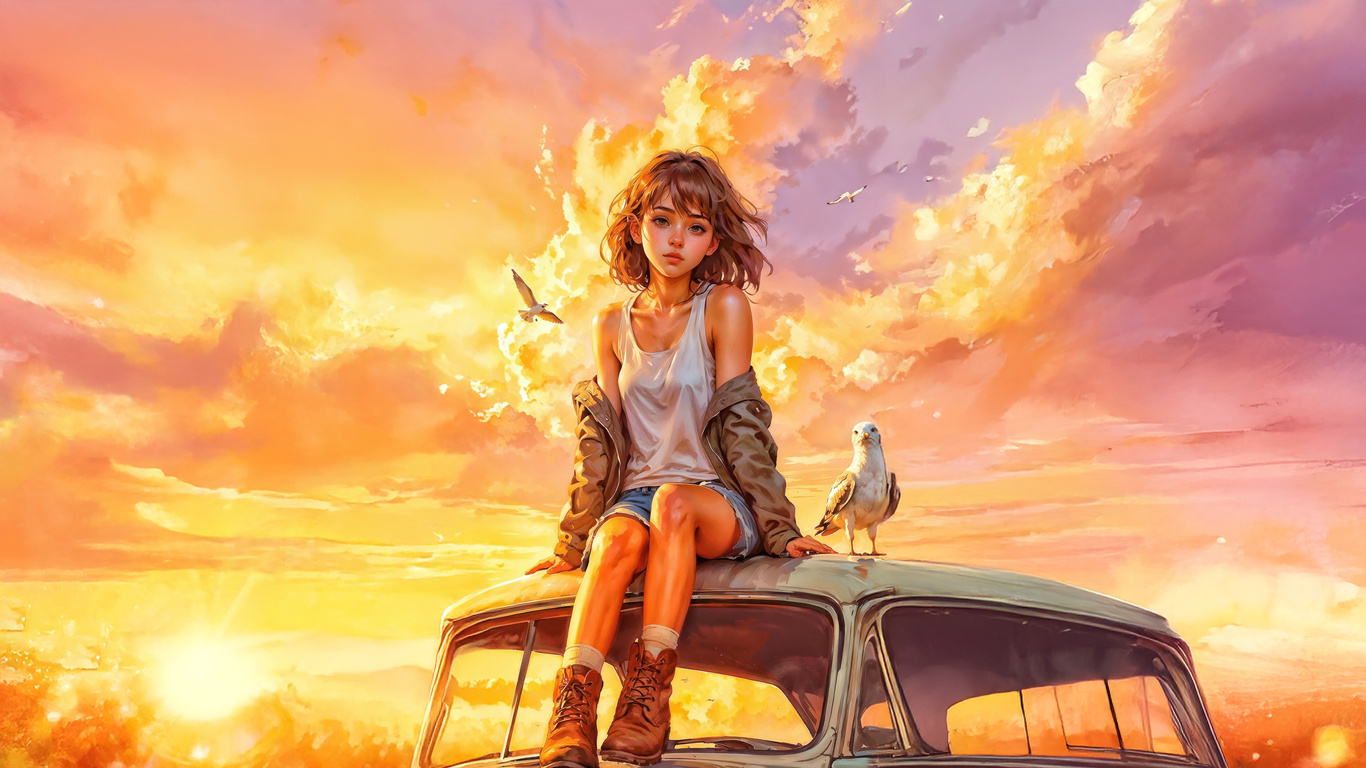 1366x768 Girl On Vintage Car Roof Laptop HD ,HD 4k Wallpapers,Images ...