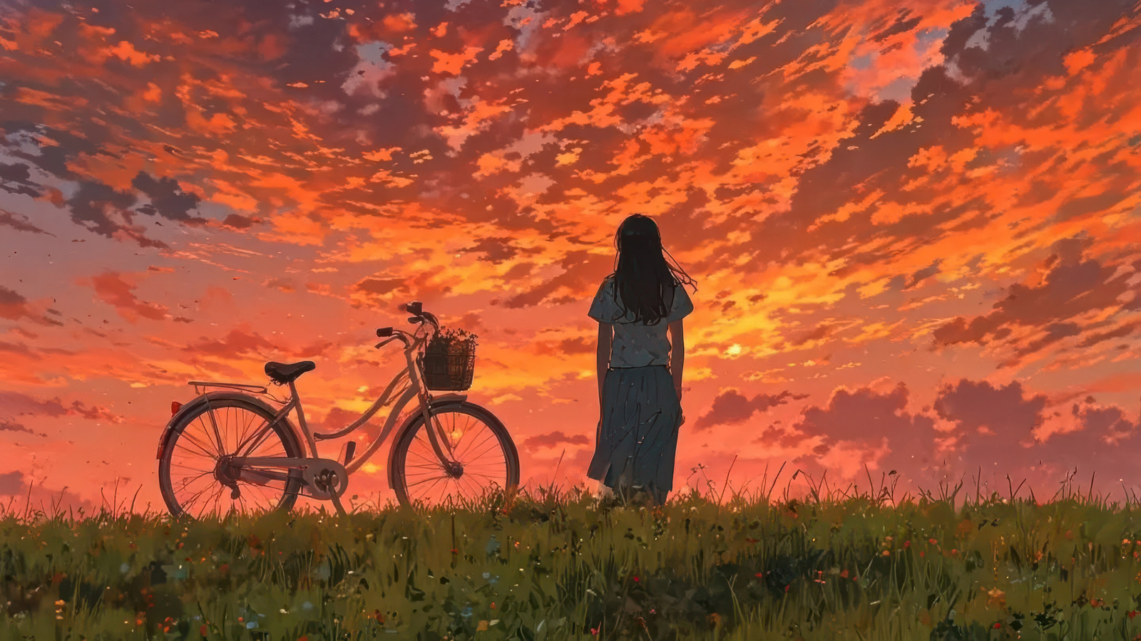 1600x900 Girl With Cycle Golden Hour Goodbye Wallpaper,1600x900 ...