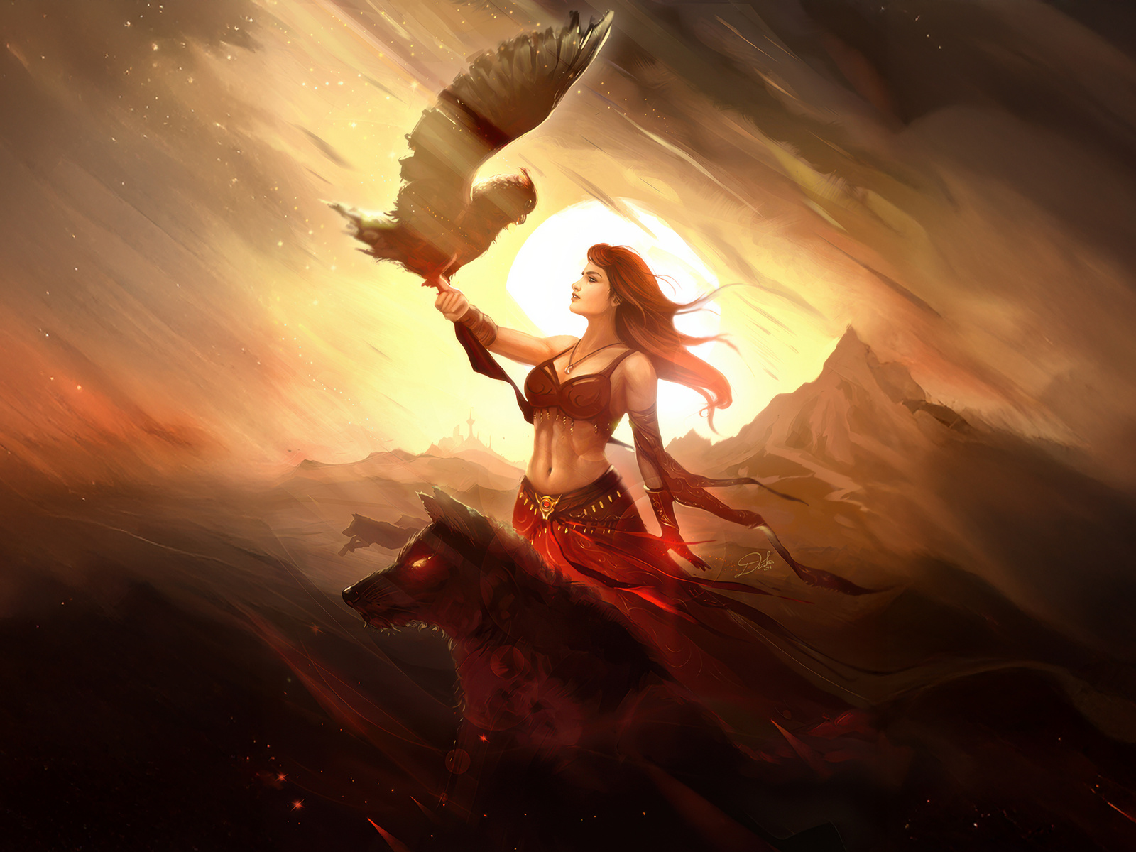1600x1200 Girl With Ember Wolf And Sky Sentinel Wallpaper,1600x1200 ...