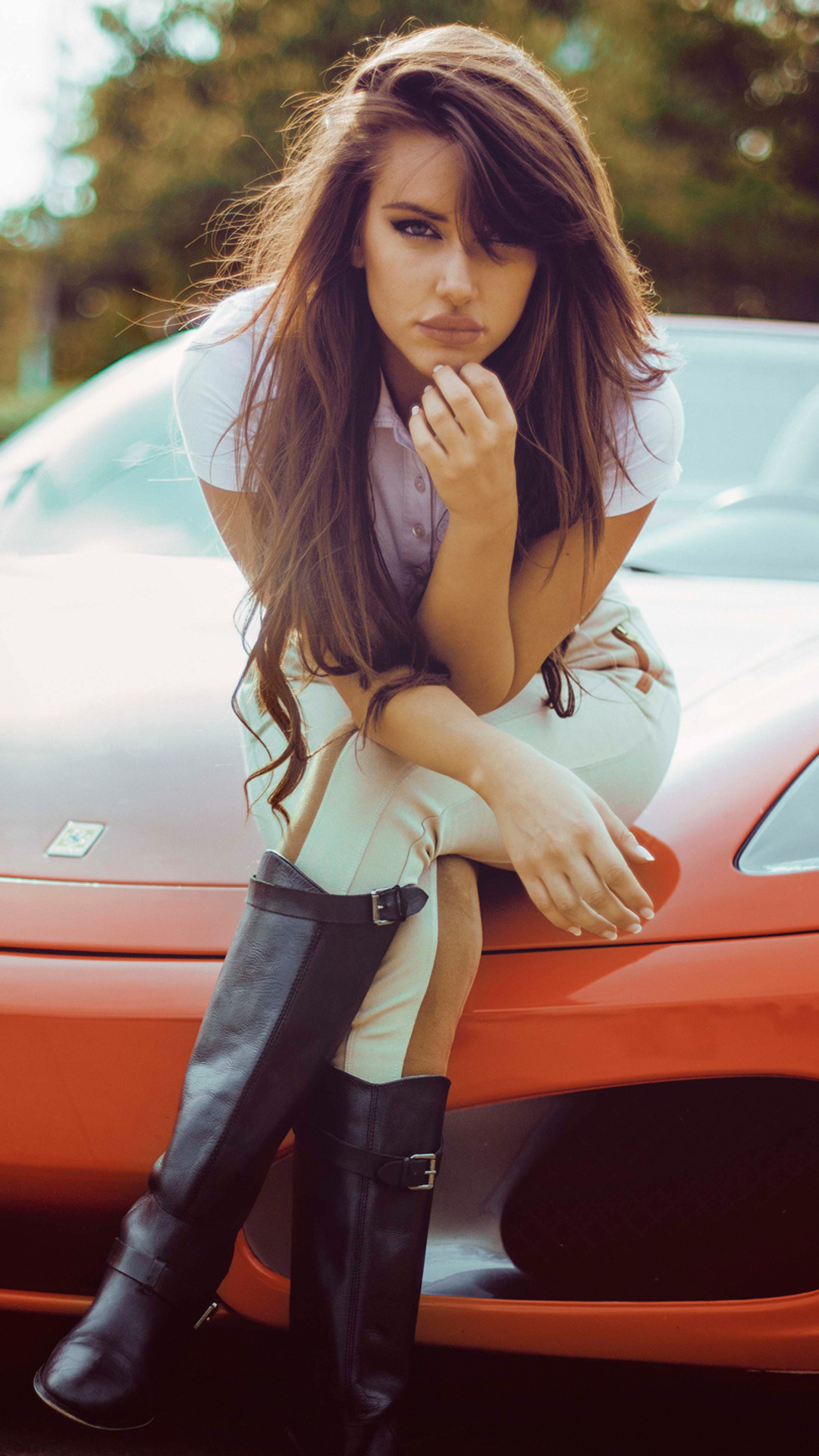1080x1920 Girl With Ferrari Iphone 7 6s 6 Plus Pixel Xl One Plus 3 3t