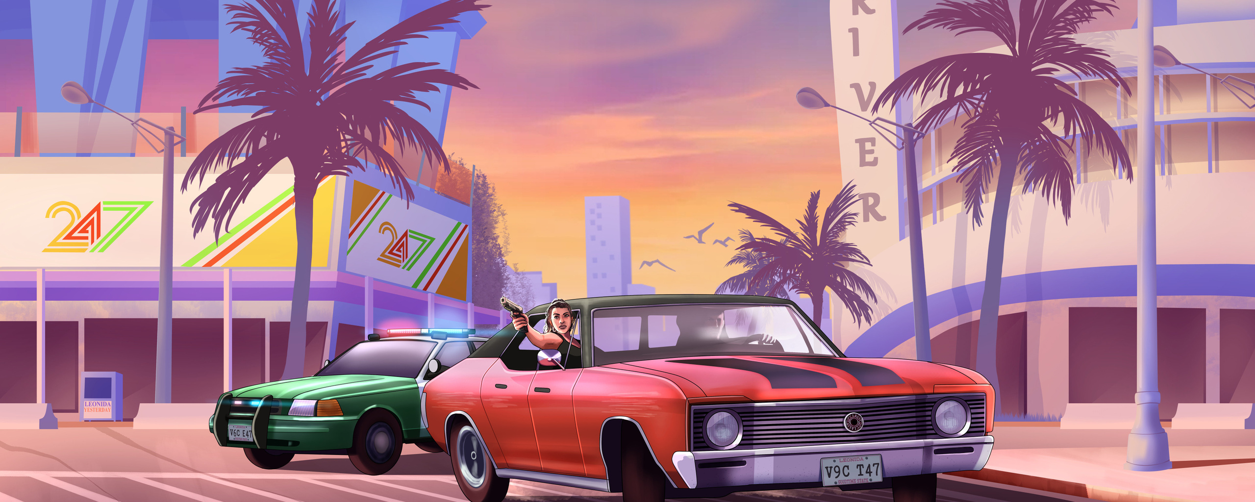 2560x1024 Gta 6 Car Chase Miami Wallpaper,2560x1024 Resolution HD 4k ...