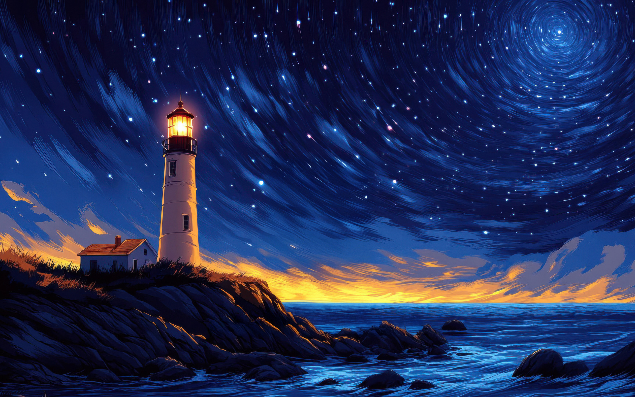 2560x1600 Guiding Light Lighthouse Under The Stars Wallpaper,2560x1600 ...