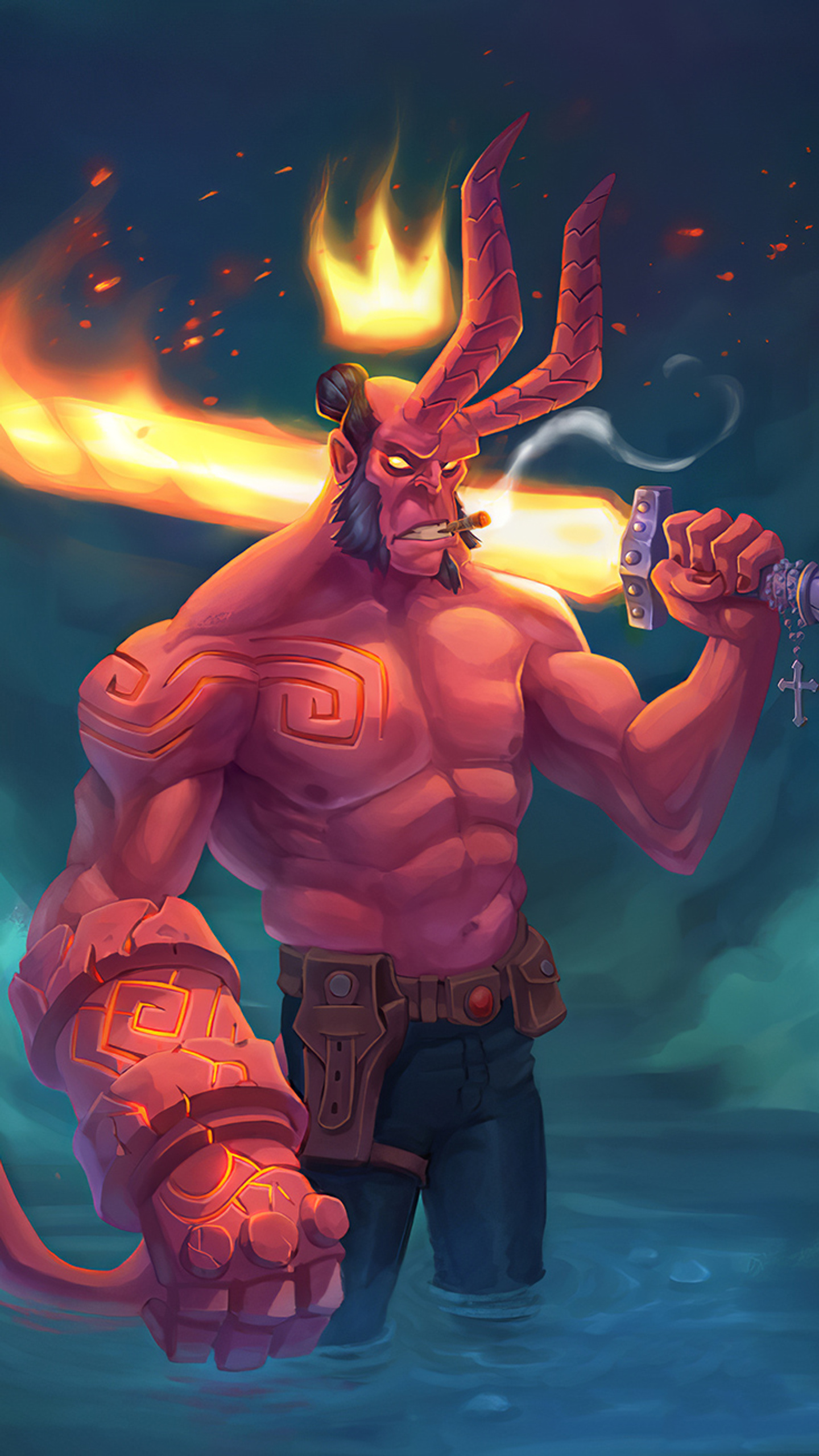 1440x2560 Hellboy With Burning Sword Samsung Galaxy S6,S7 ,Google Pixel ...